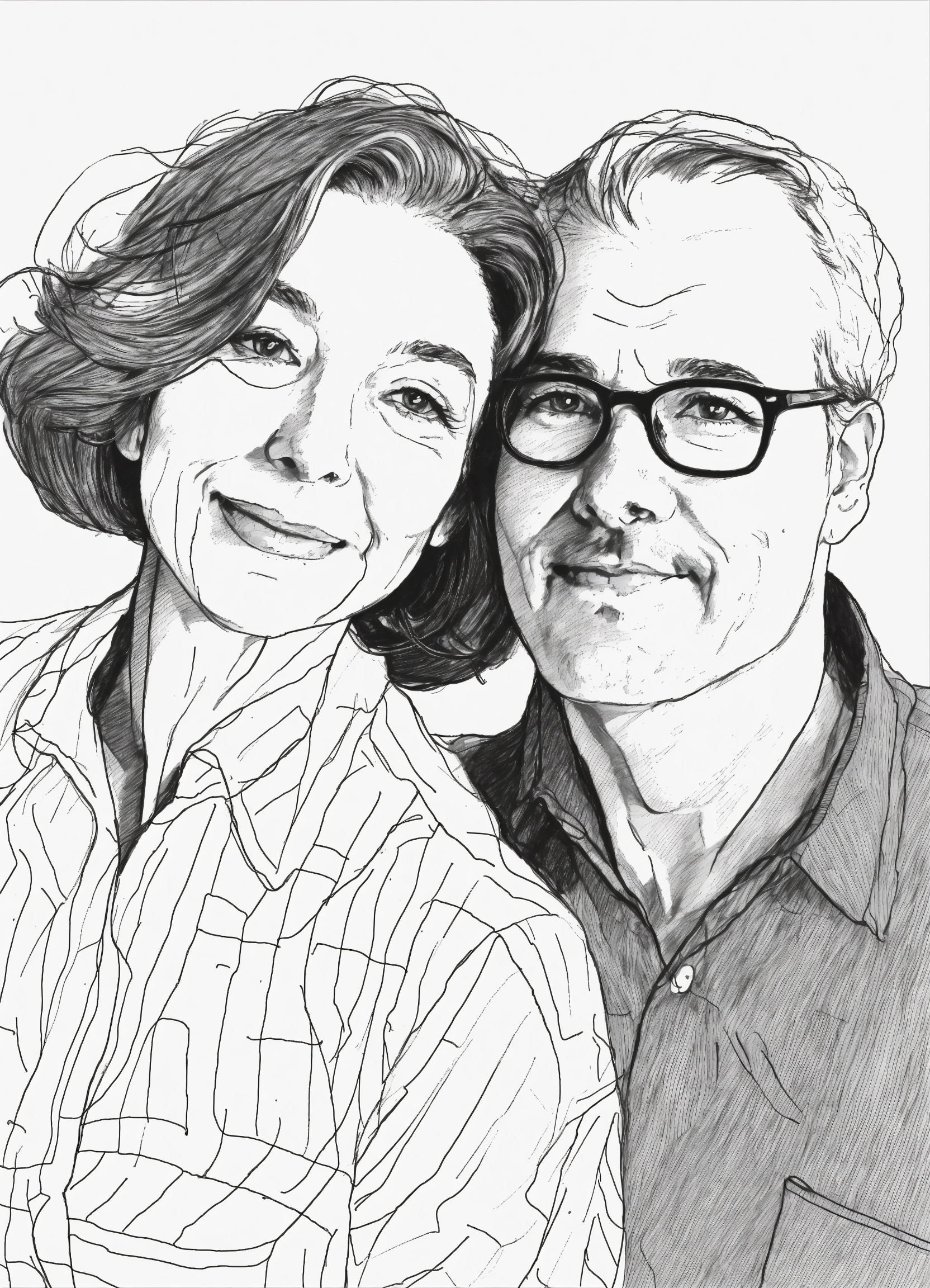 Lexica - Black and white bold line drawing, middle aged woman and man ...