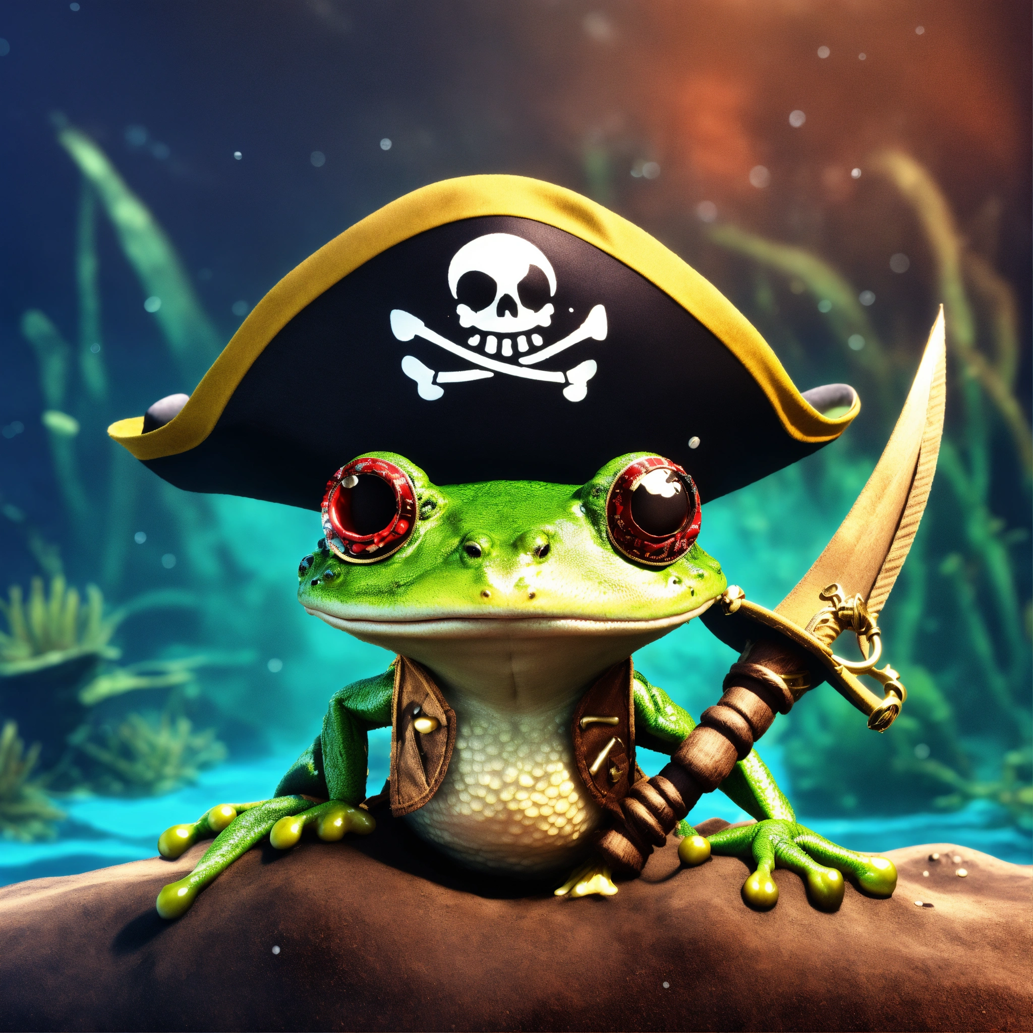 Lexica - Pirate frog, wearing a pirate hat, holding a pirate flag ...