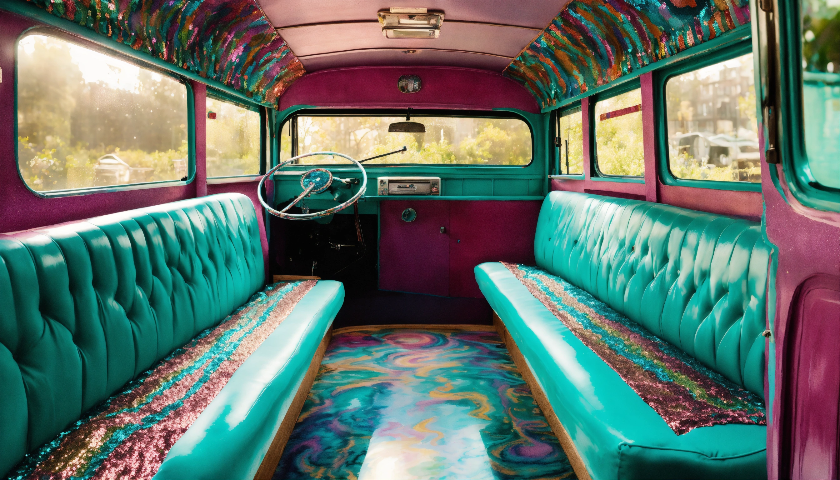 Lexica - Concept art of hyper realistic turquoise Volkswagen bus ...