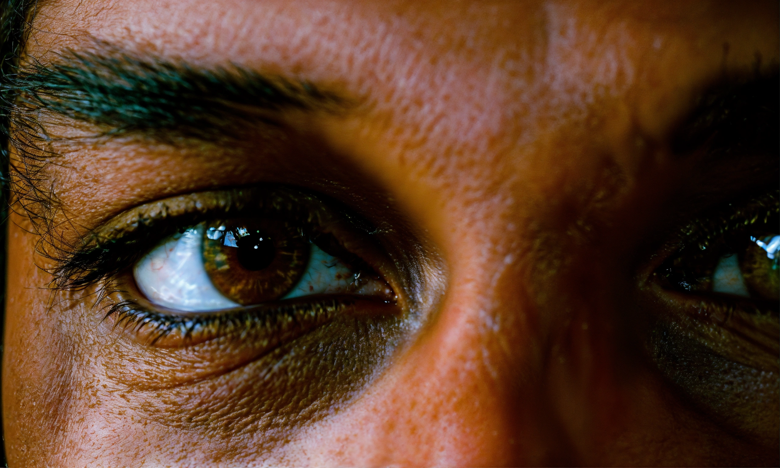 Lexica - Close up of male brown eyes, mayan, skin.
