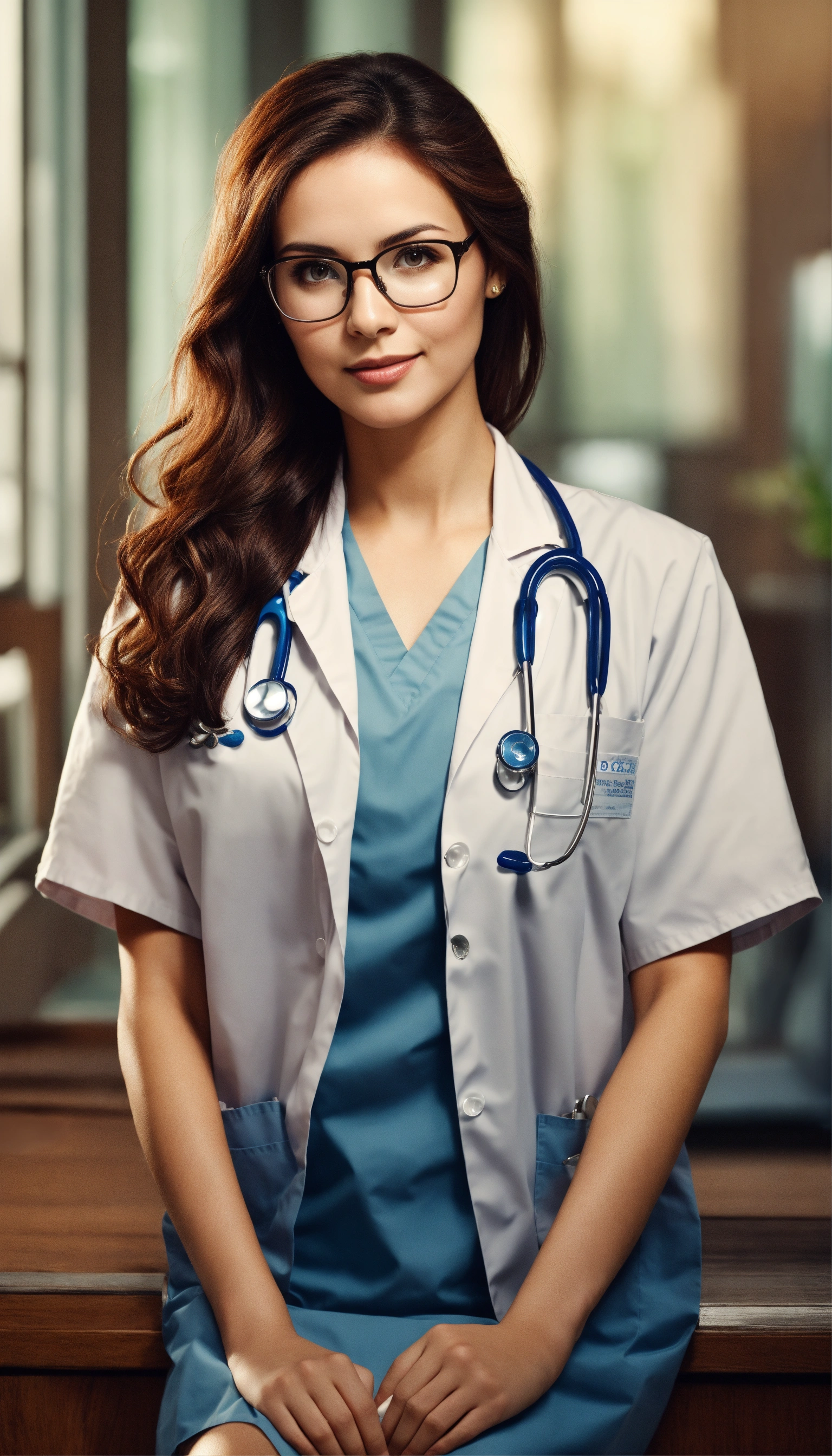 Lexica - A beautiful lady who is a doctor, glasses, brown hair, front ...