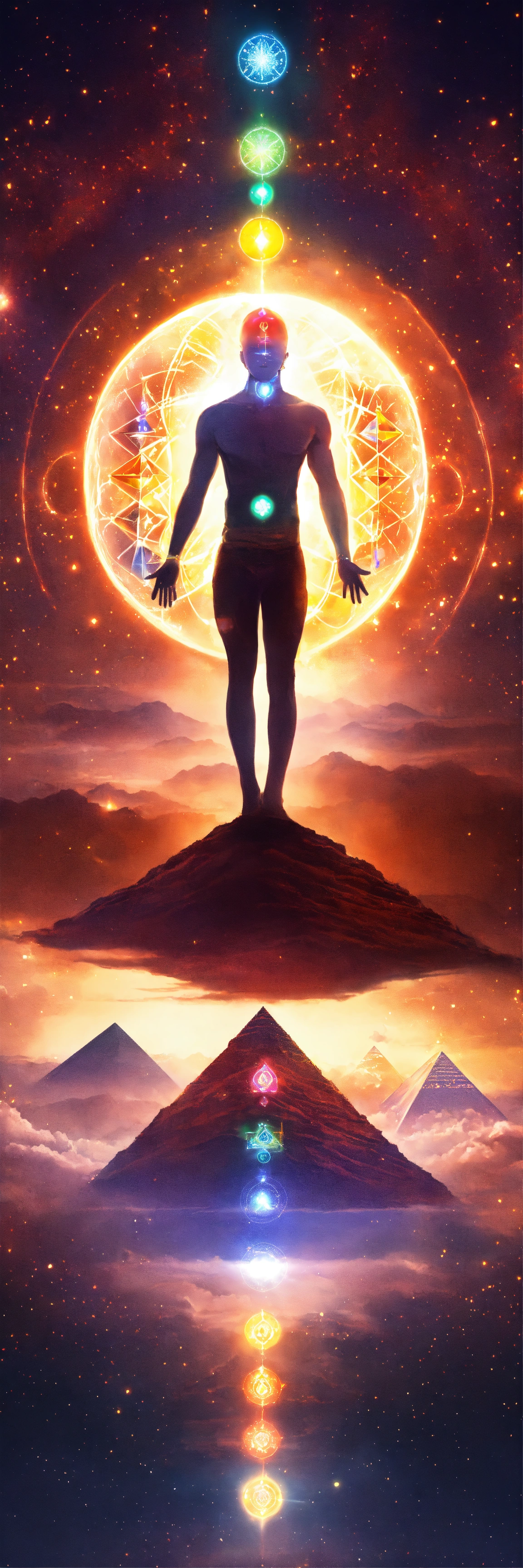 Lexica - Human entity meditating in space showing his chakras, clear ...