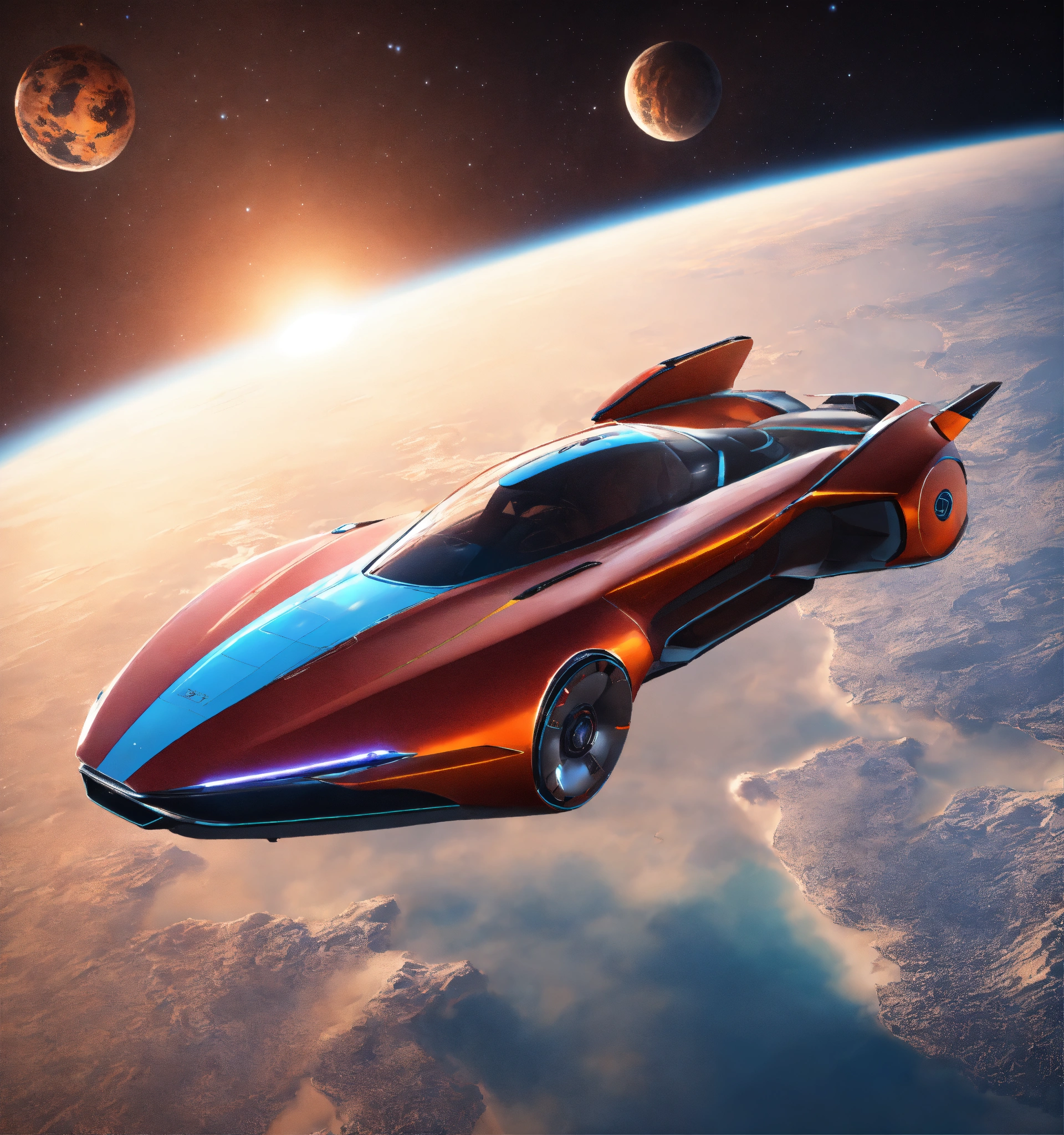 Lexica - Luxurious sleek ews flying car shooting out in space, future ...