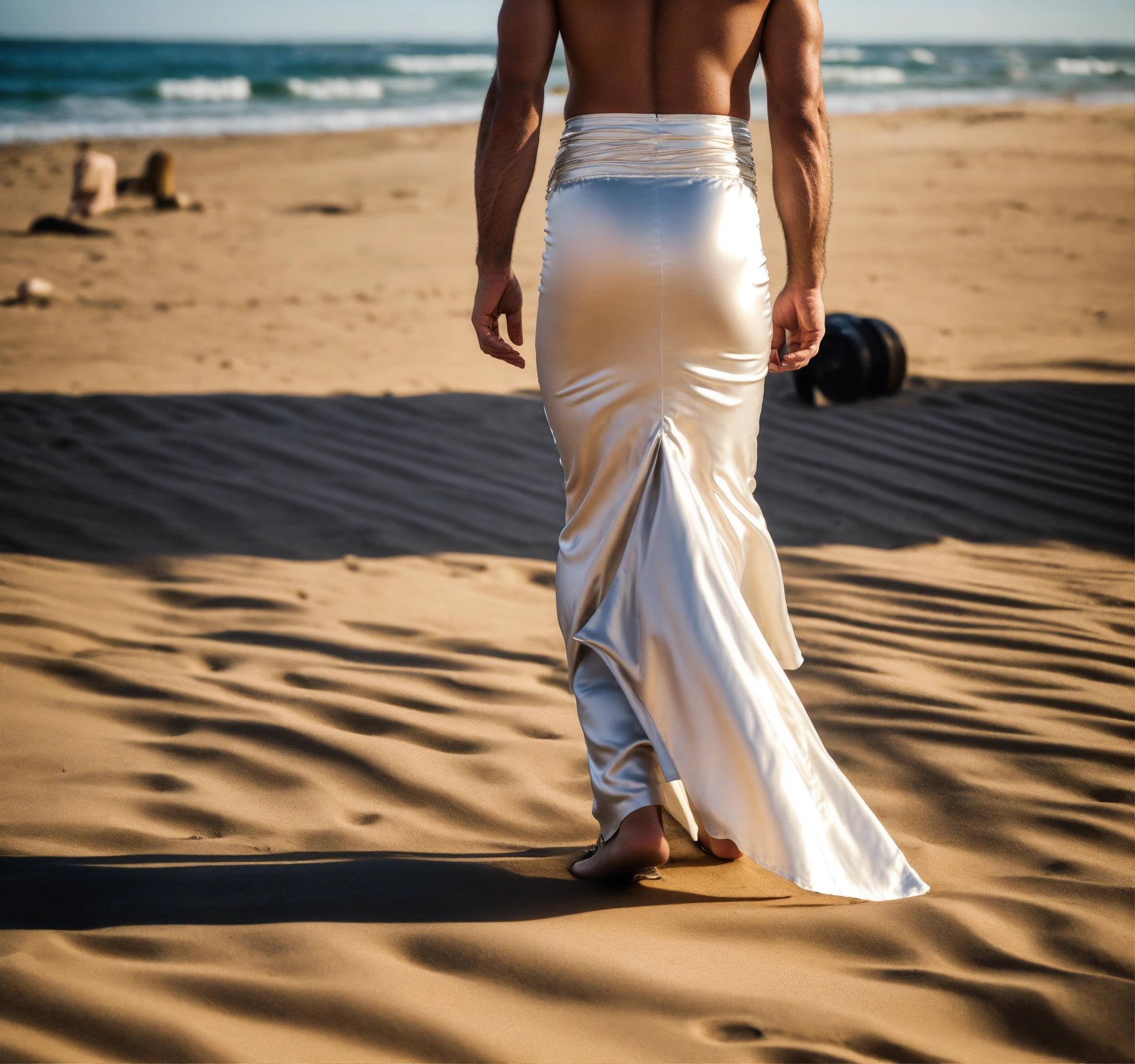 Lexica - Close up of Man wearing white Satin shiny figure-hugging ...