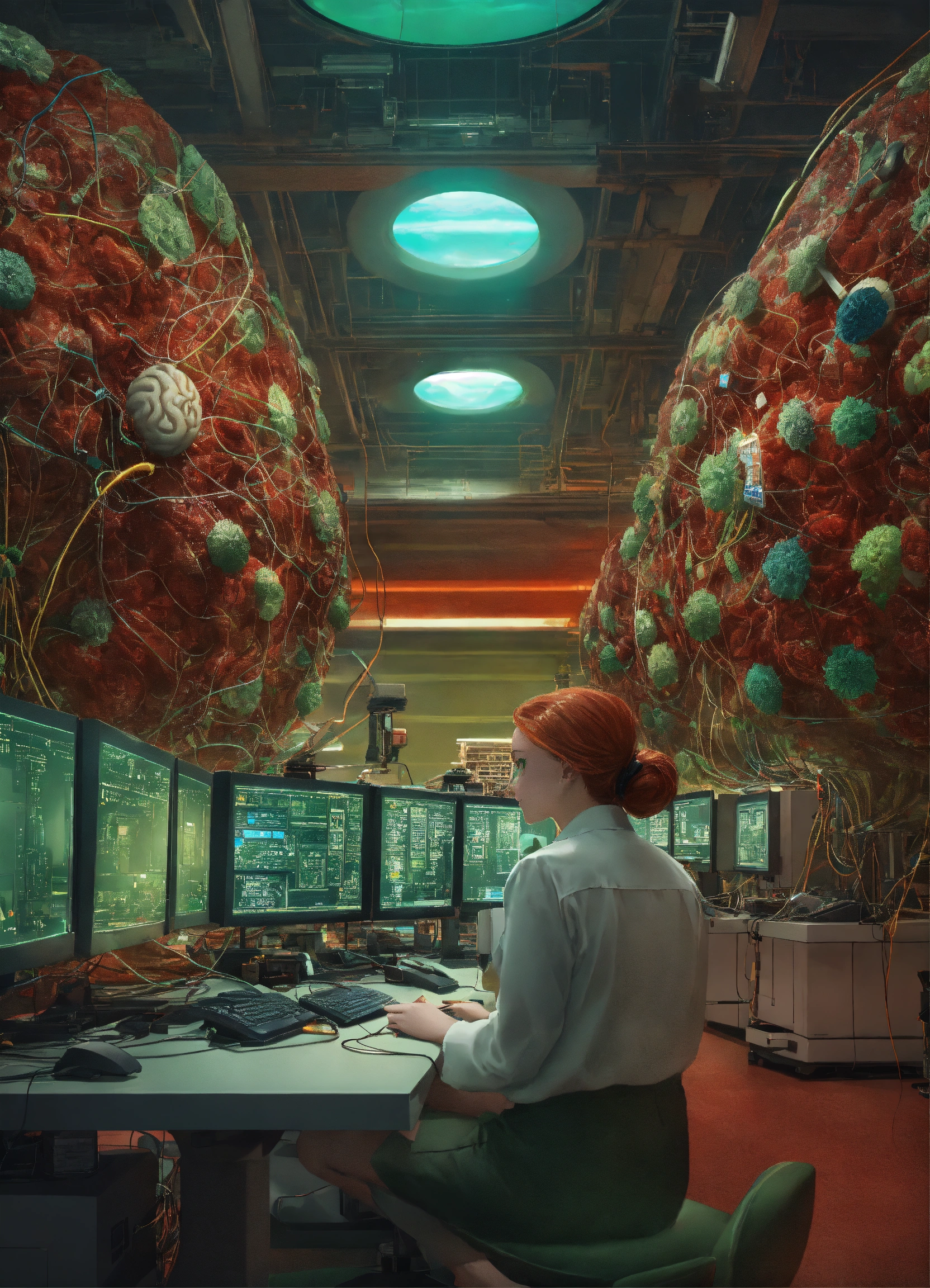 Lexica - In the center of the room, a colossal human brain is ...