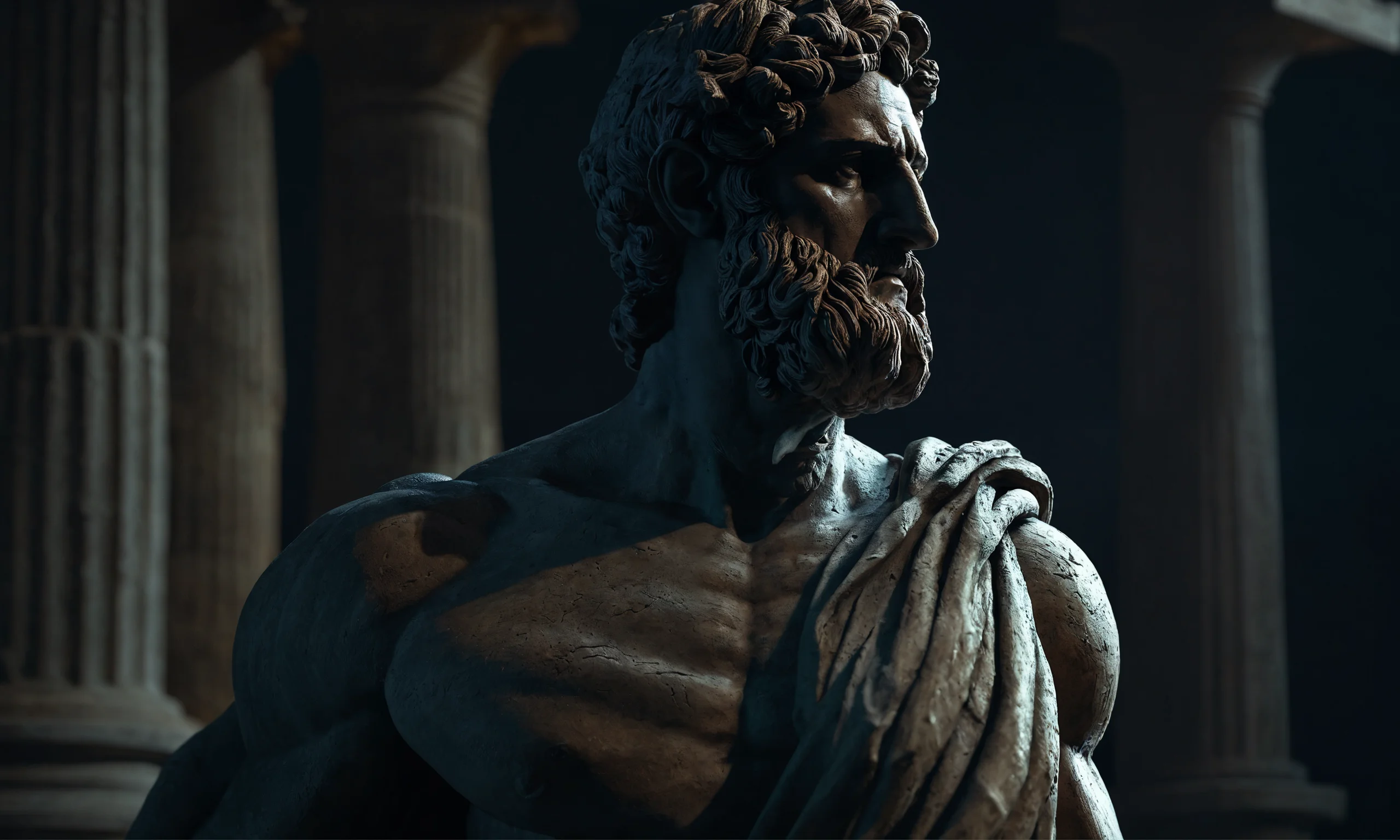 Lexica - Greek philosopher statue with muscles, cinematic, 8k, dark ...
