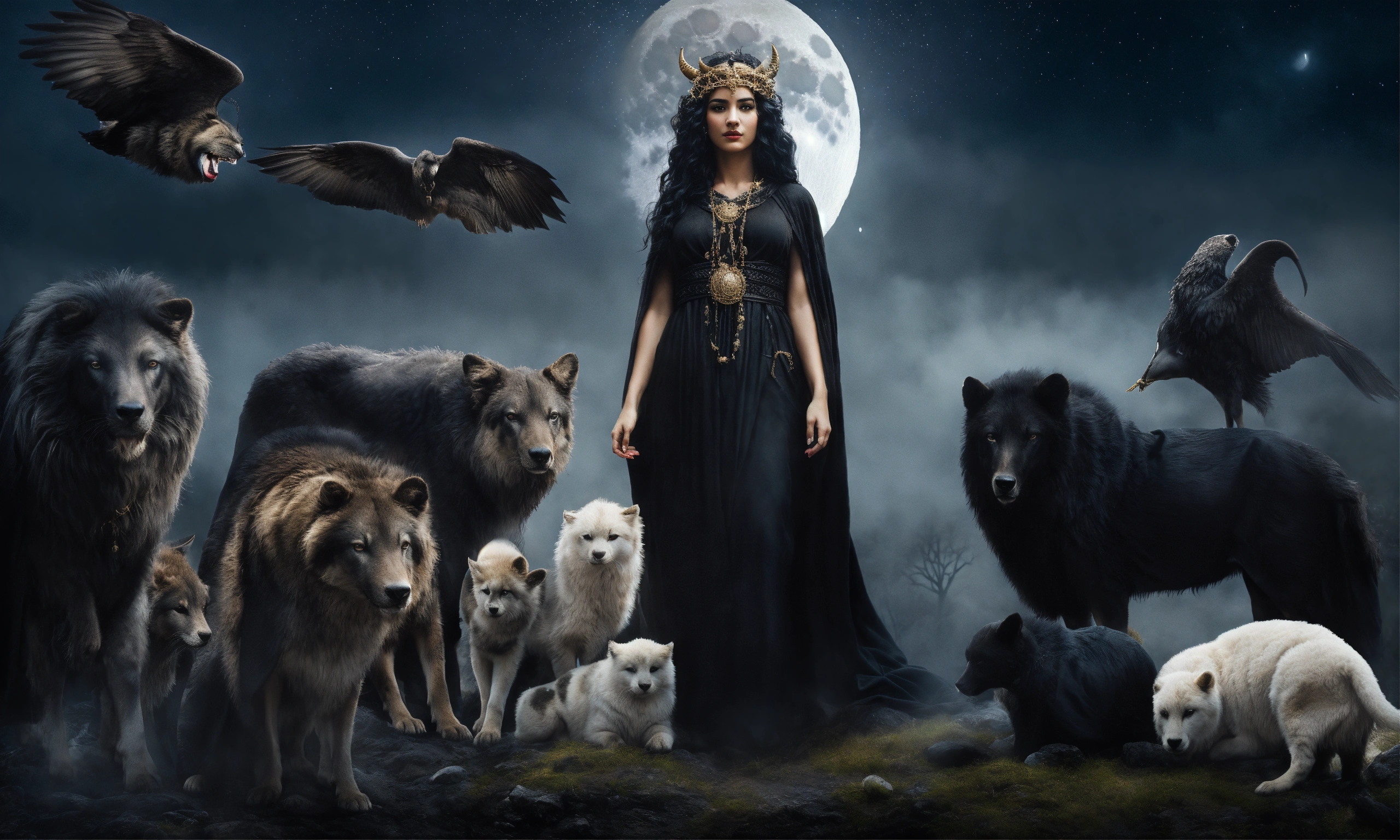 Lexica - Greek goddess Hecate, black hair, adorned in a flowing black ...