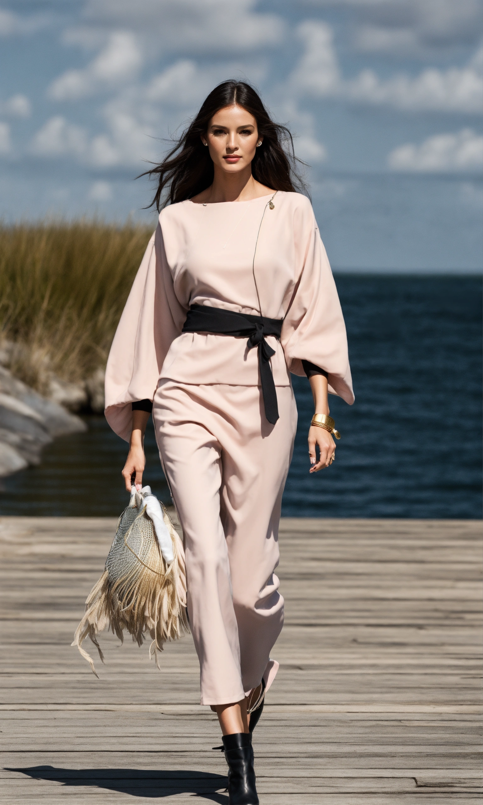 Lexica - 3d realistic photo of female fisherman walking runway during ...