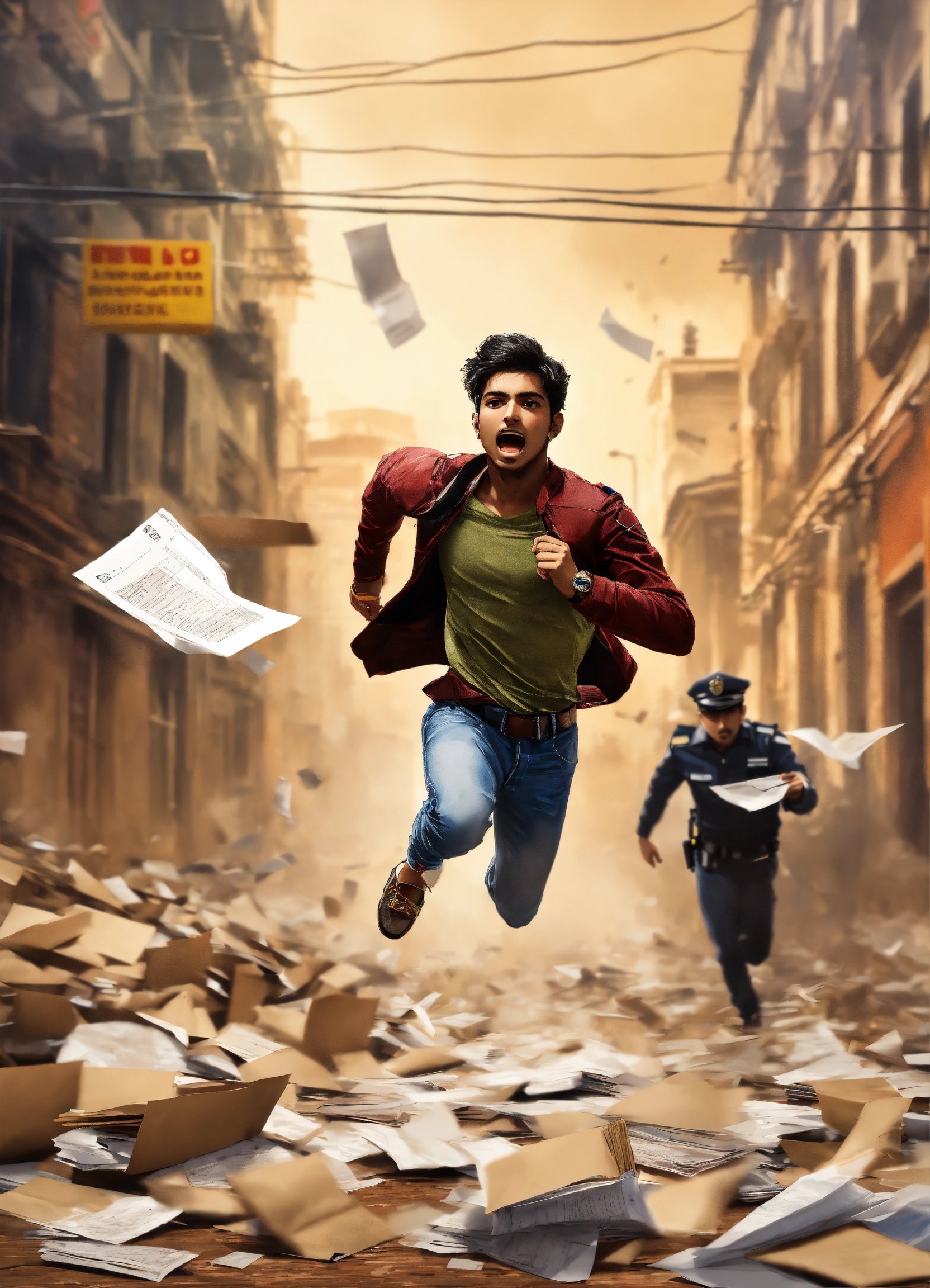 Lexica - An image an indian youth thief running away from police ...