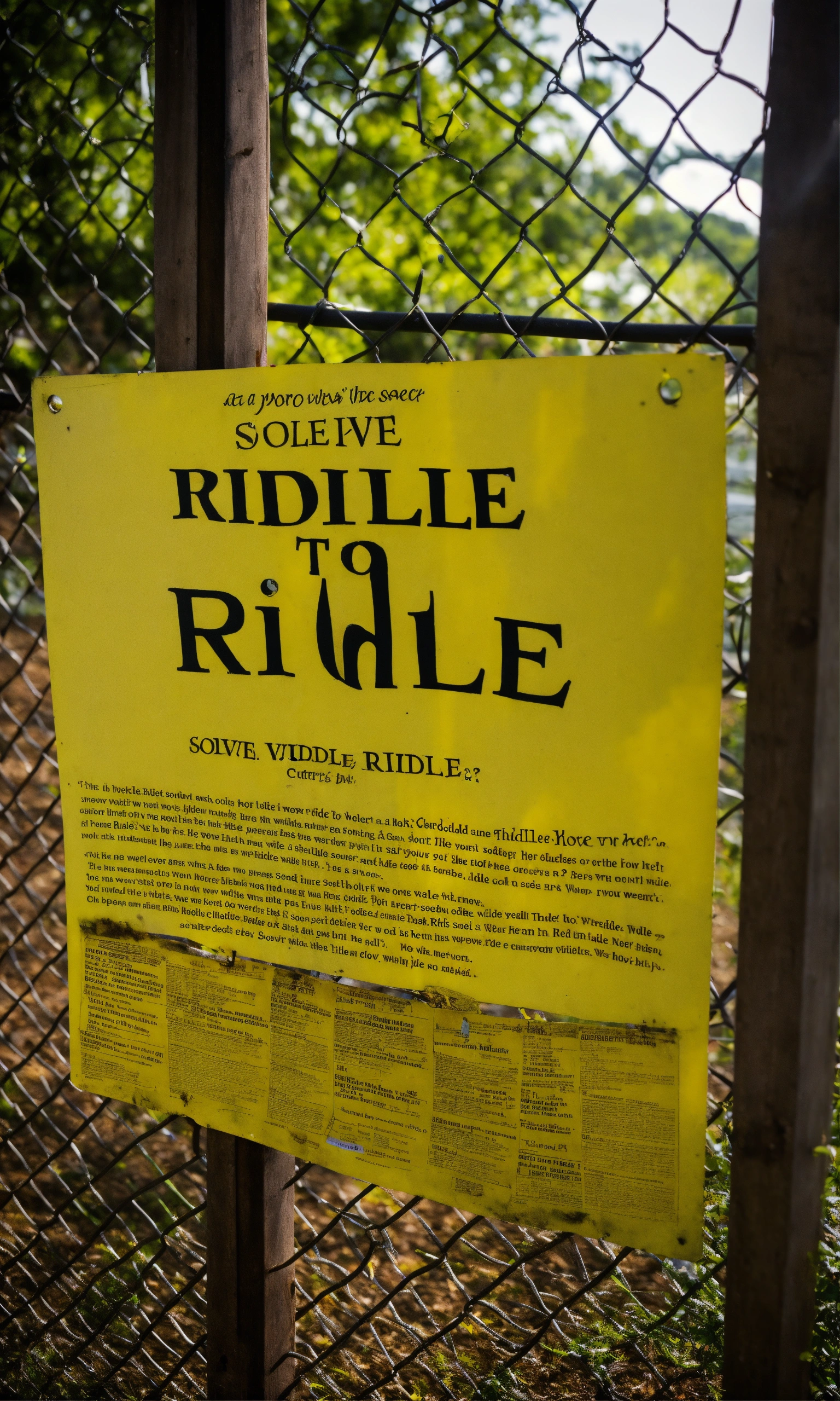 Lexica - A sign on a fence that reads Solve Riddle To Enter