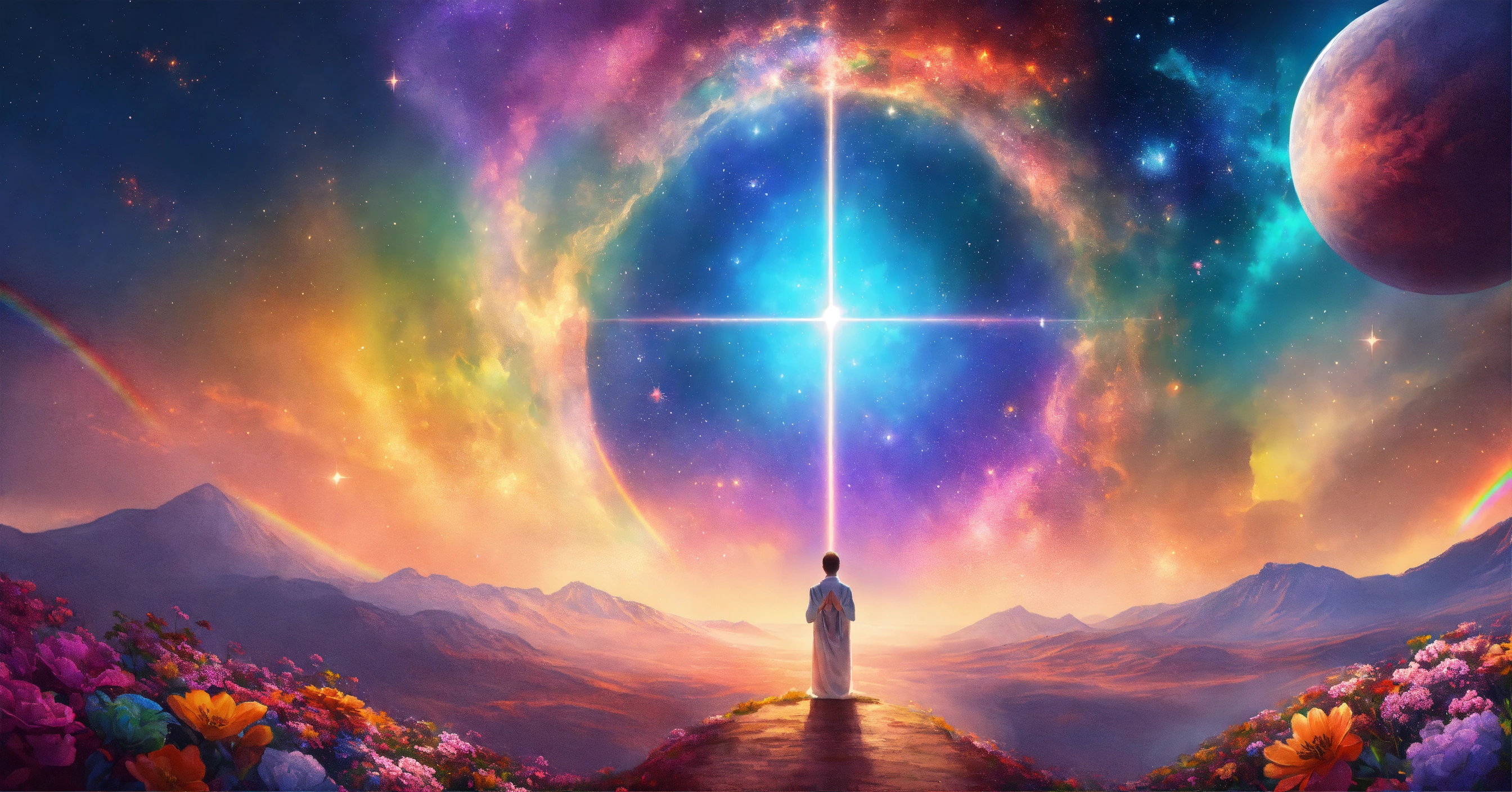 Lexica - Digital painting of praying hands, in space, meditation ...