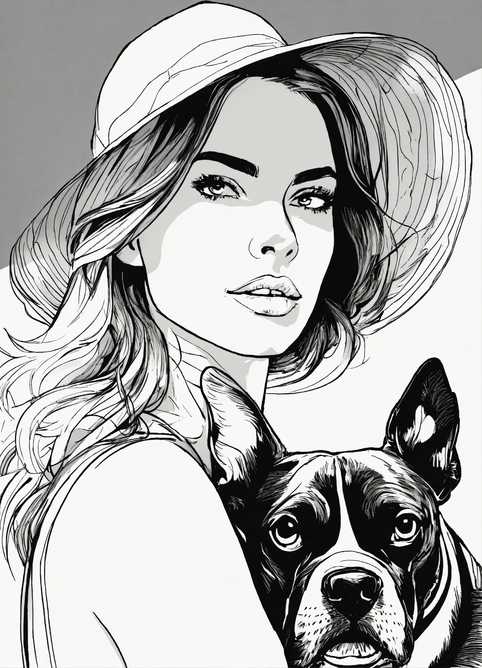 Lexica - Black and white bold line drawing, beautiful woman, with a ...