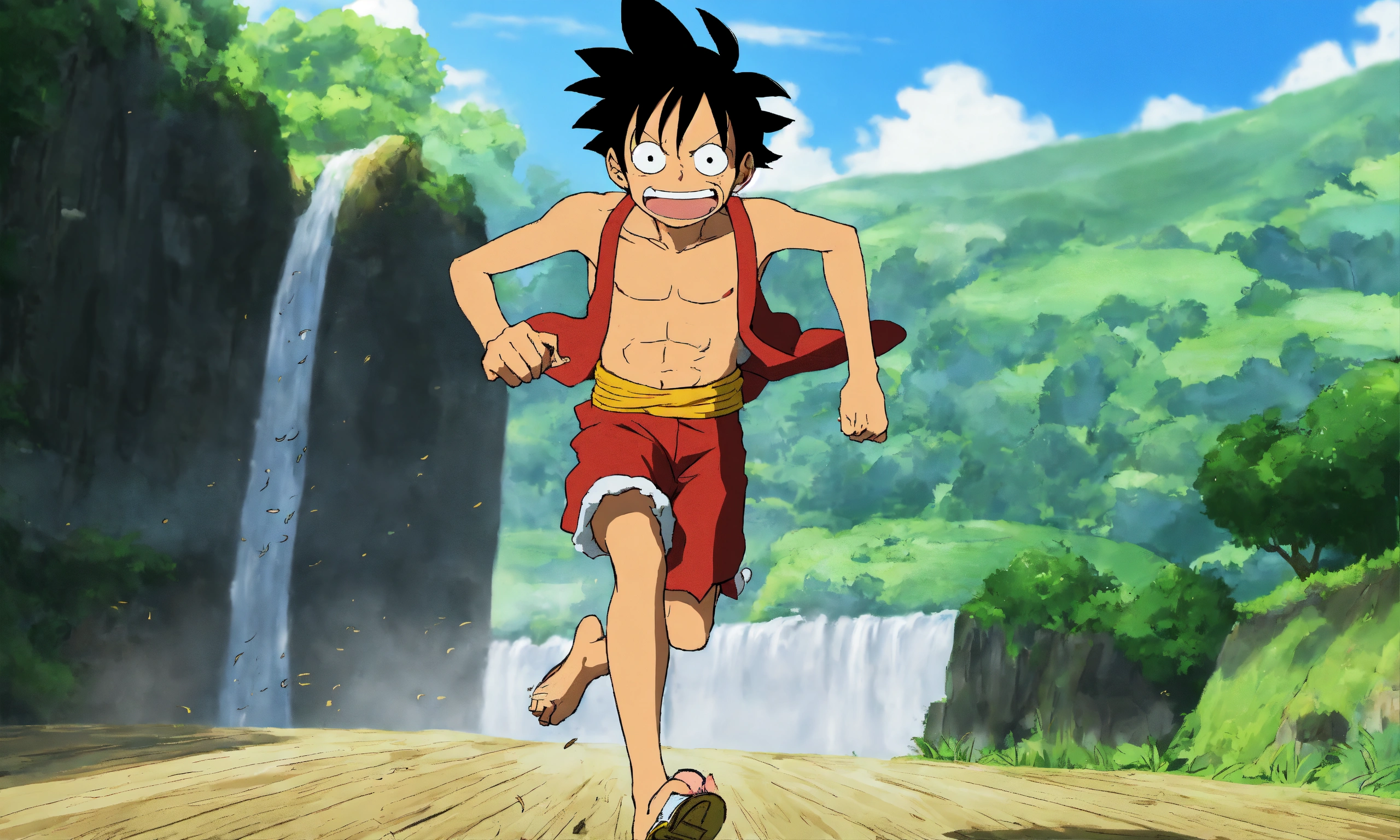 Lexica - Monkey D. Luffy running after a waterfall thats running from him