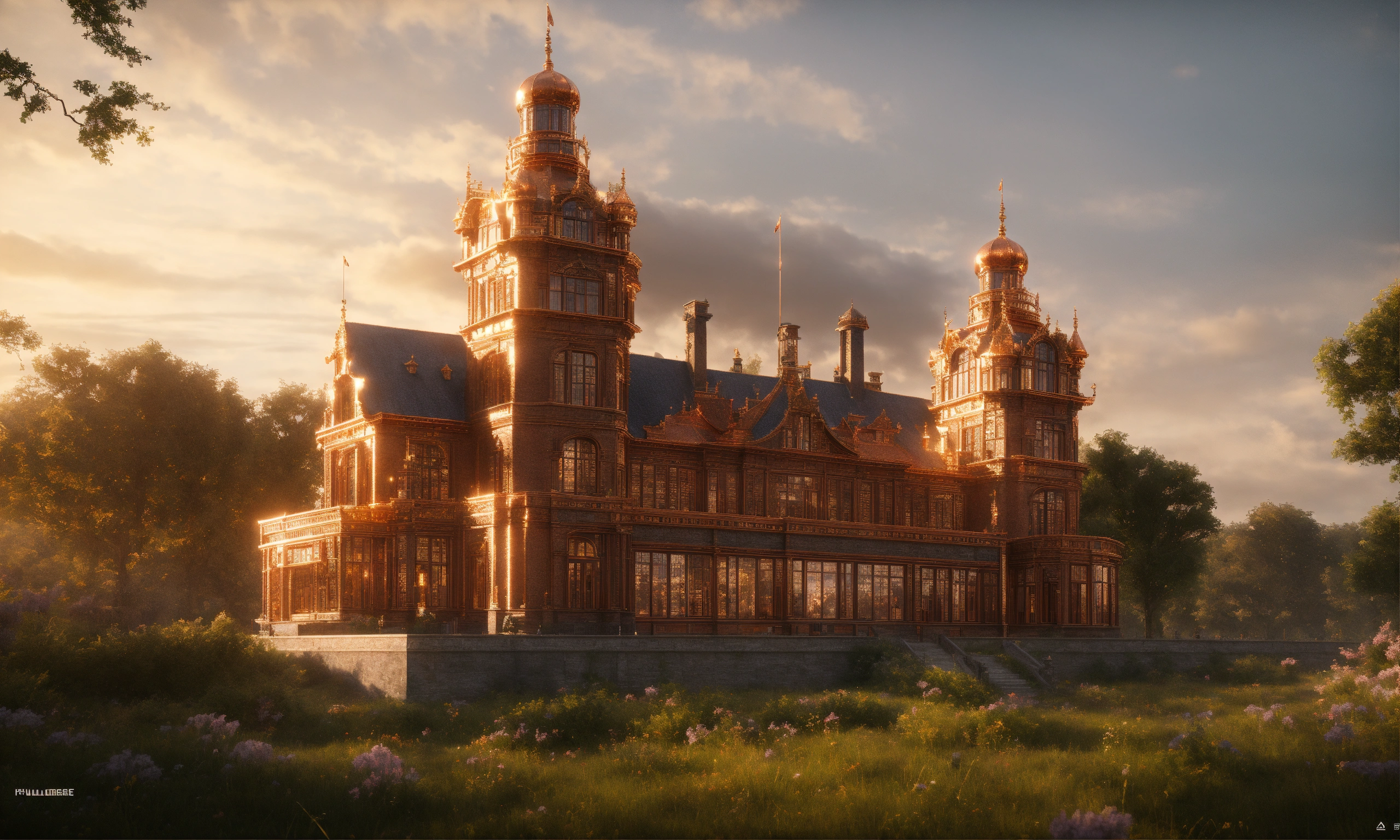 Lexica - Full image of a massive copper palace on a hill overlooking ...