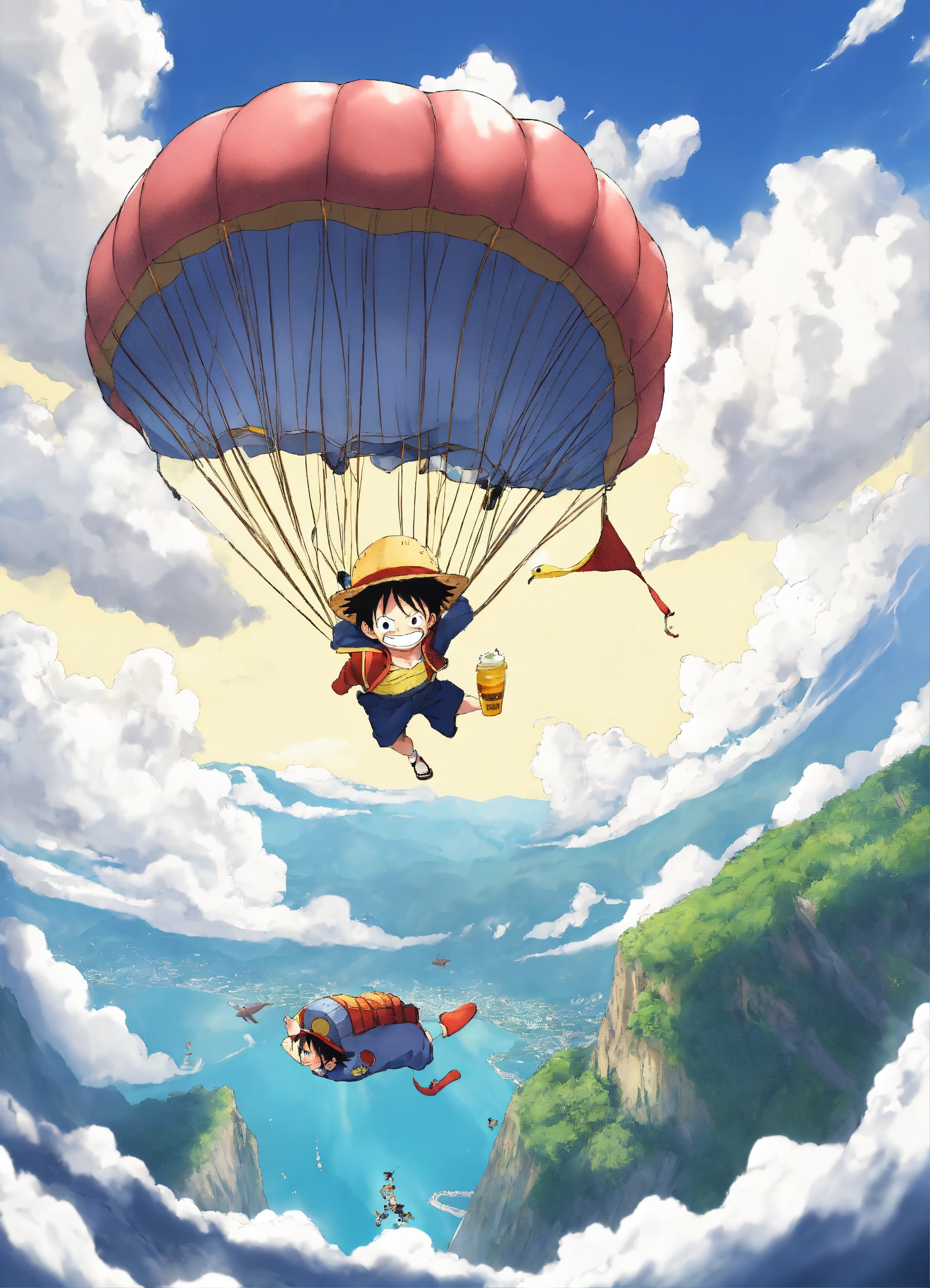 Lexica - Luffy, mountain, skydive, whale, banana