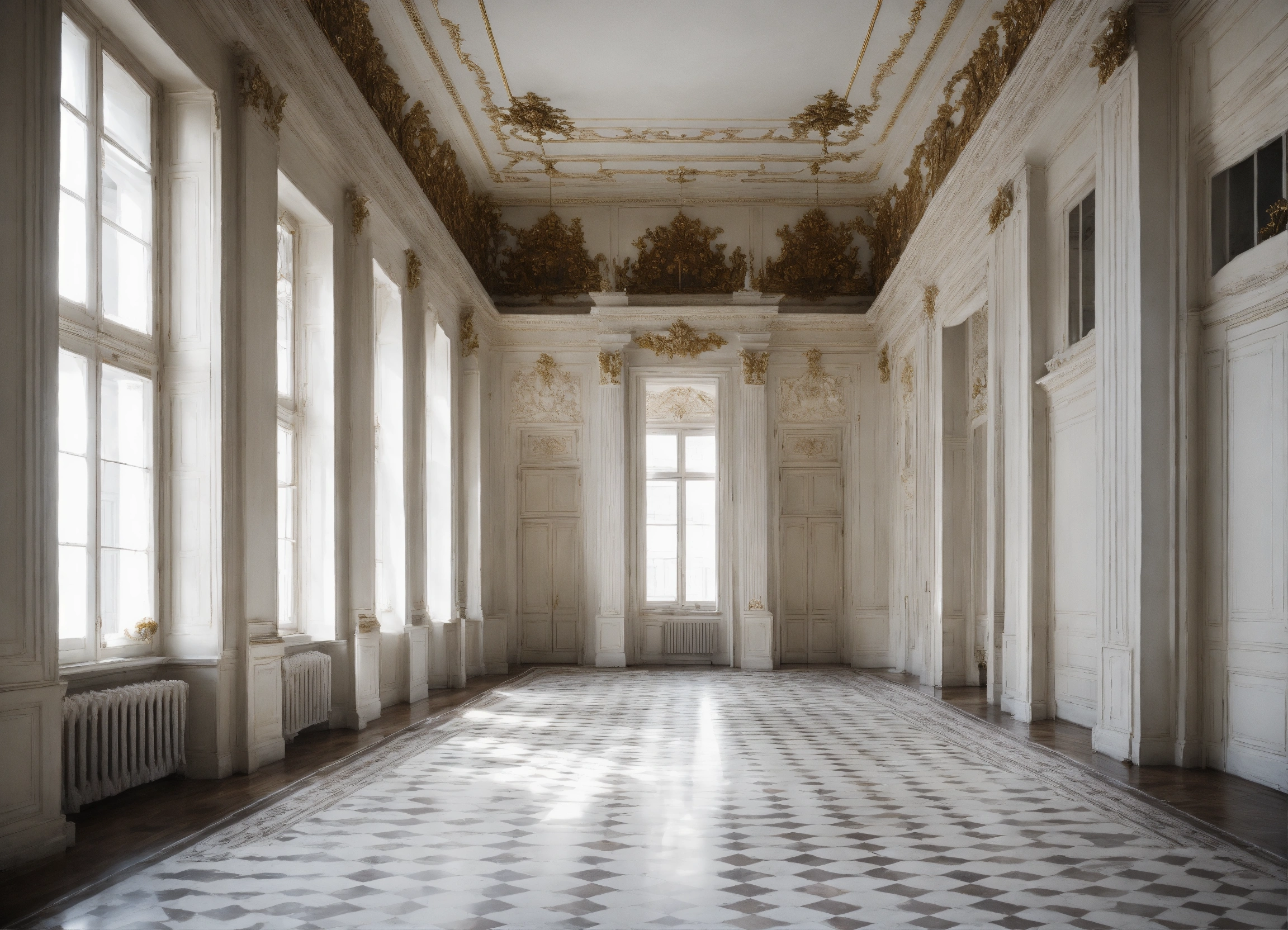 Lexica - Very long gallery white windows white floor white ceiling on a ...