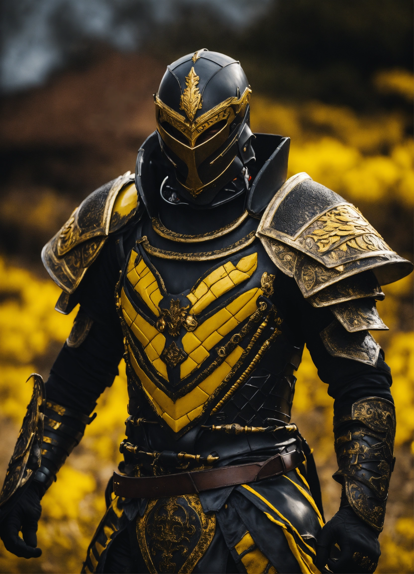 Lexica - Black man black and yellow warrior armor 4k