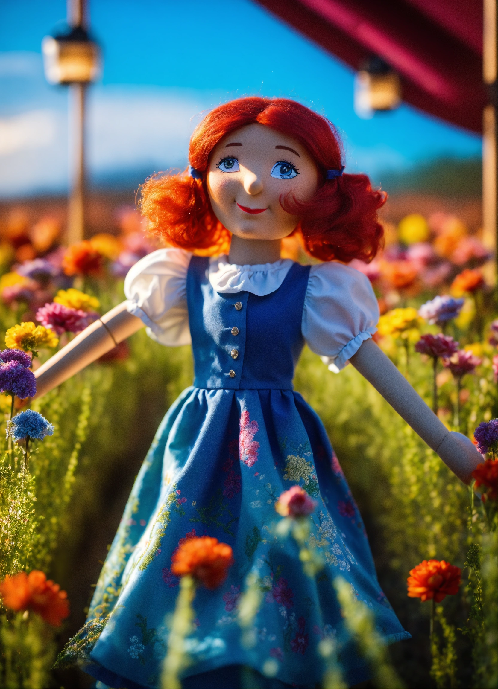 Lexica - One realistic wooden puppets, a red-haired girl, happy ...