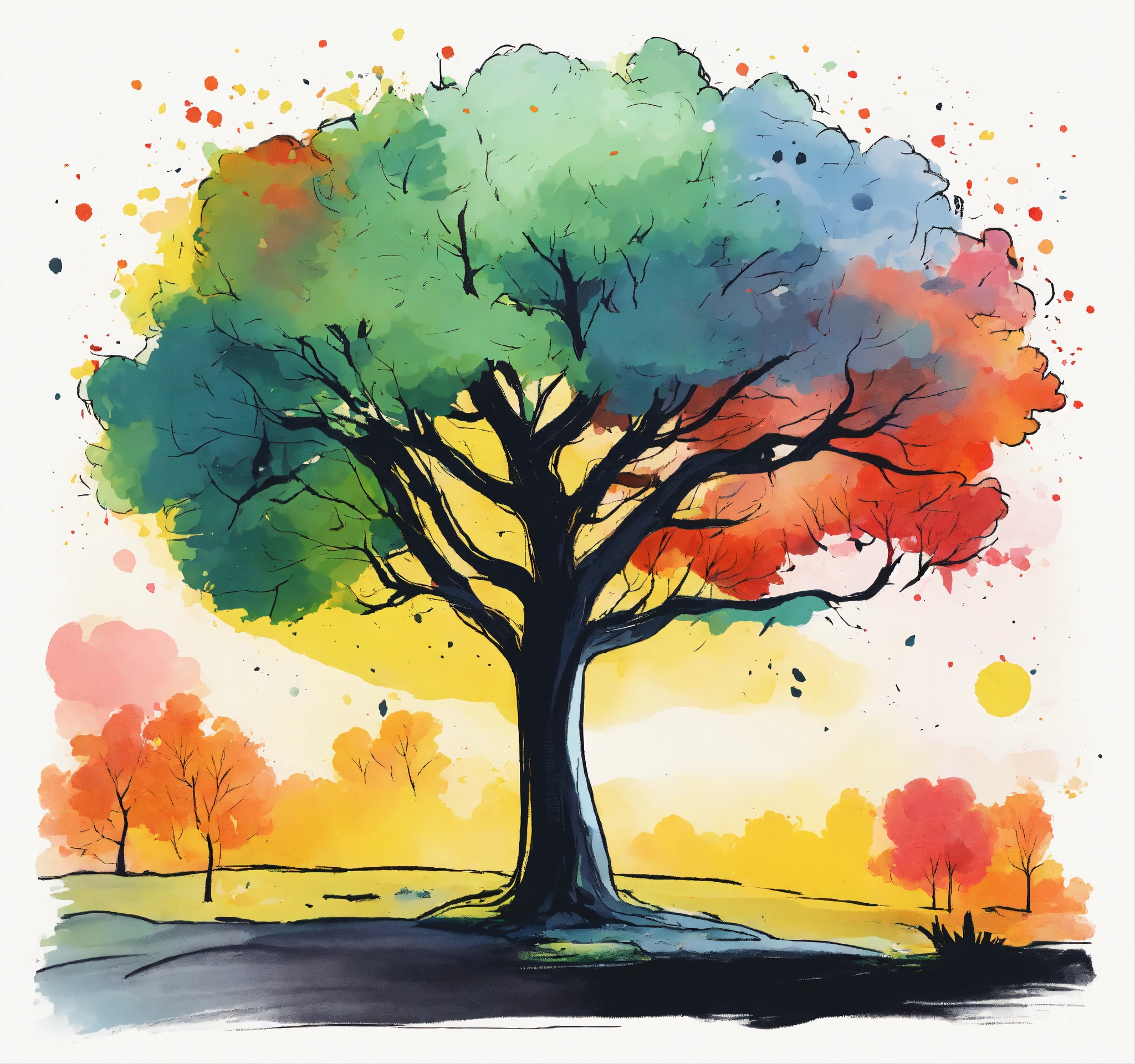 Lexica - Simple cartoon tree fading into white, white background ...