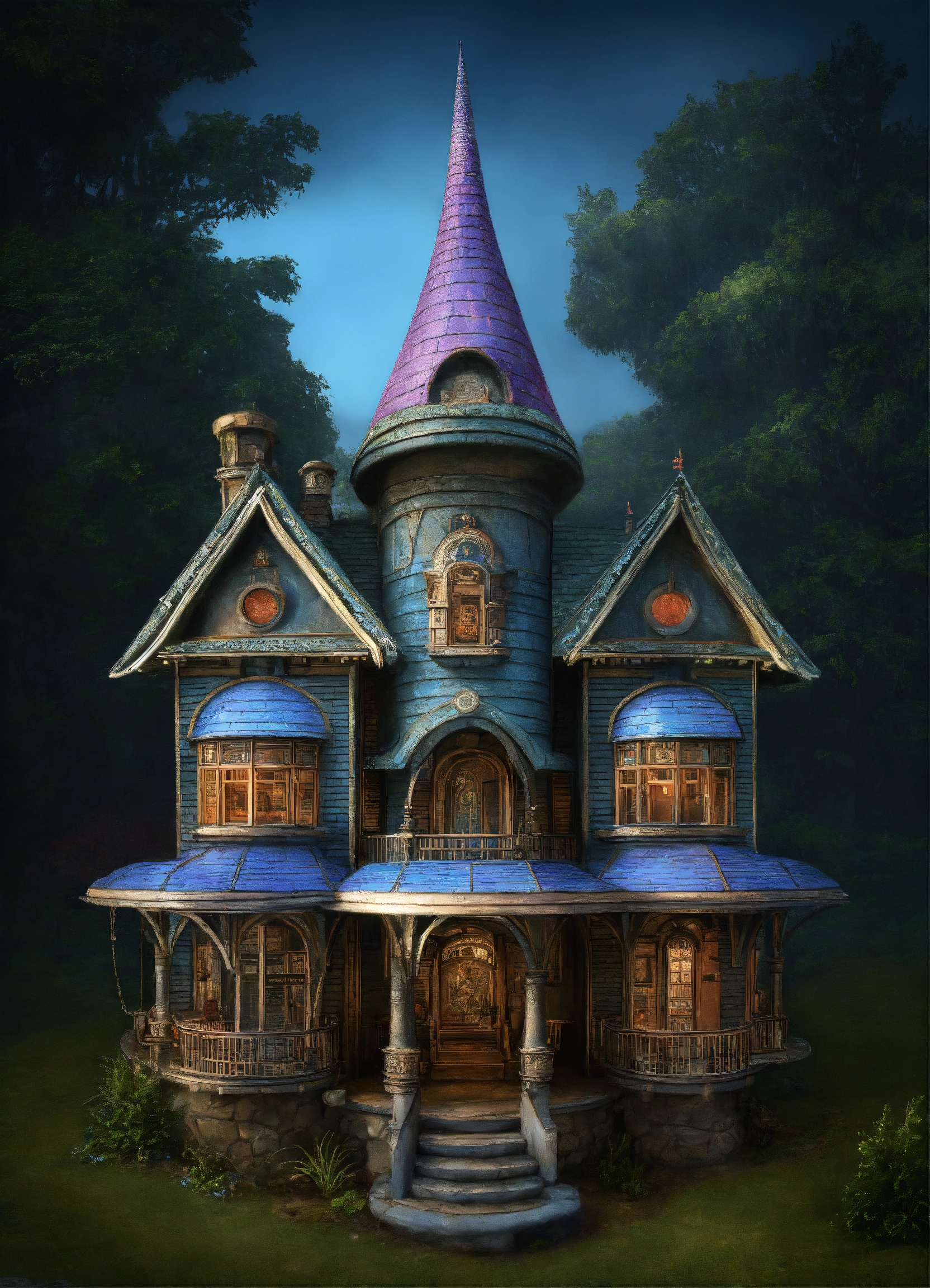 Lexica - Victorian style turret gnome house. Style of alex grey.giger