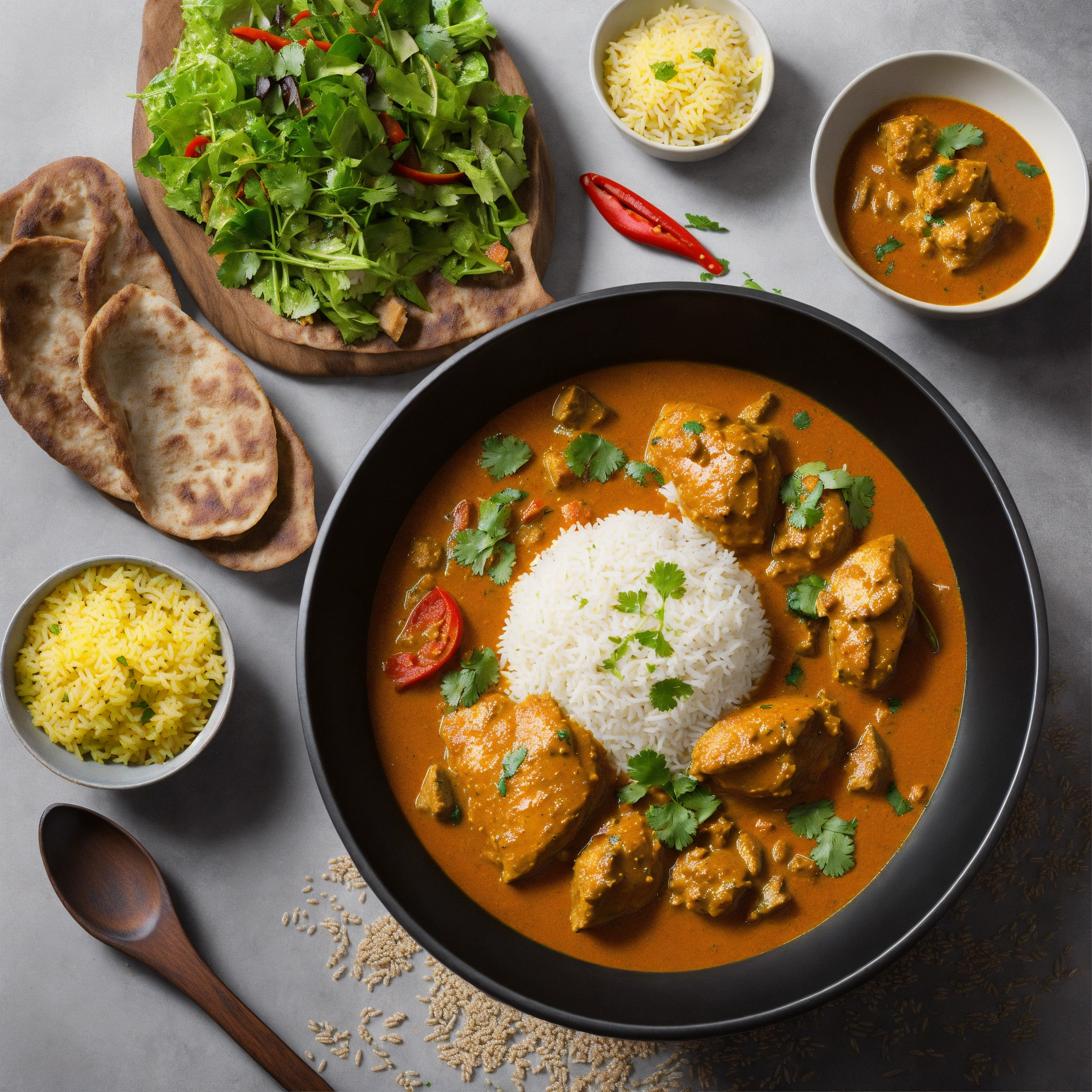 Lexica - Exotic chicken curry , with butter nan, green salad , steamed ...