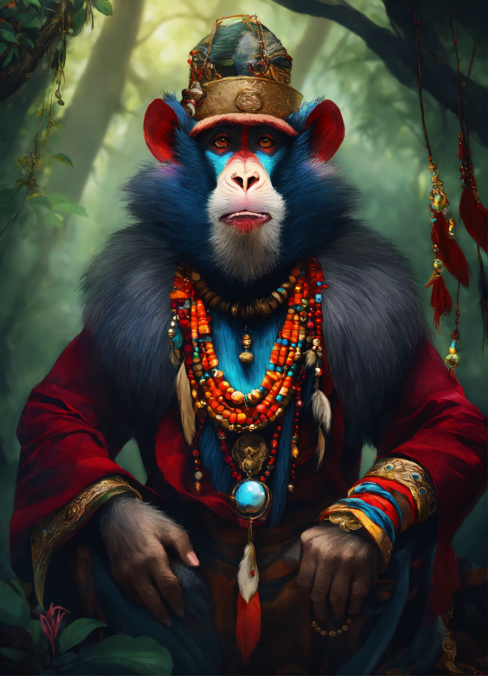 Lexica - A male mandrill witch doctor, monkey, shaman hat, animal ...