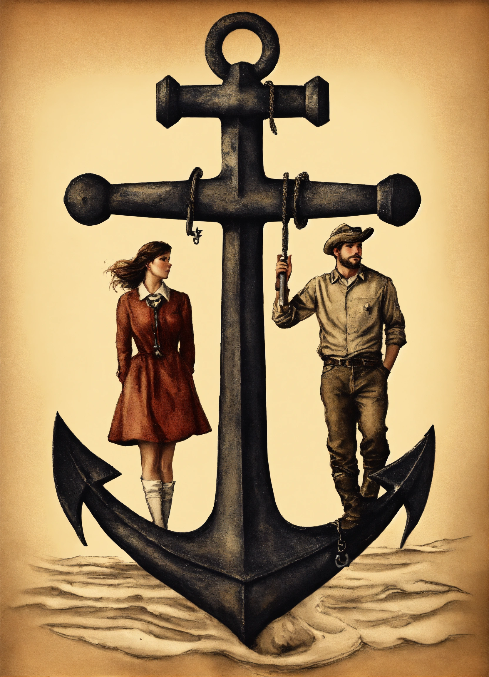 Lexica - Drawing of a couple and an anchor, realistic