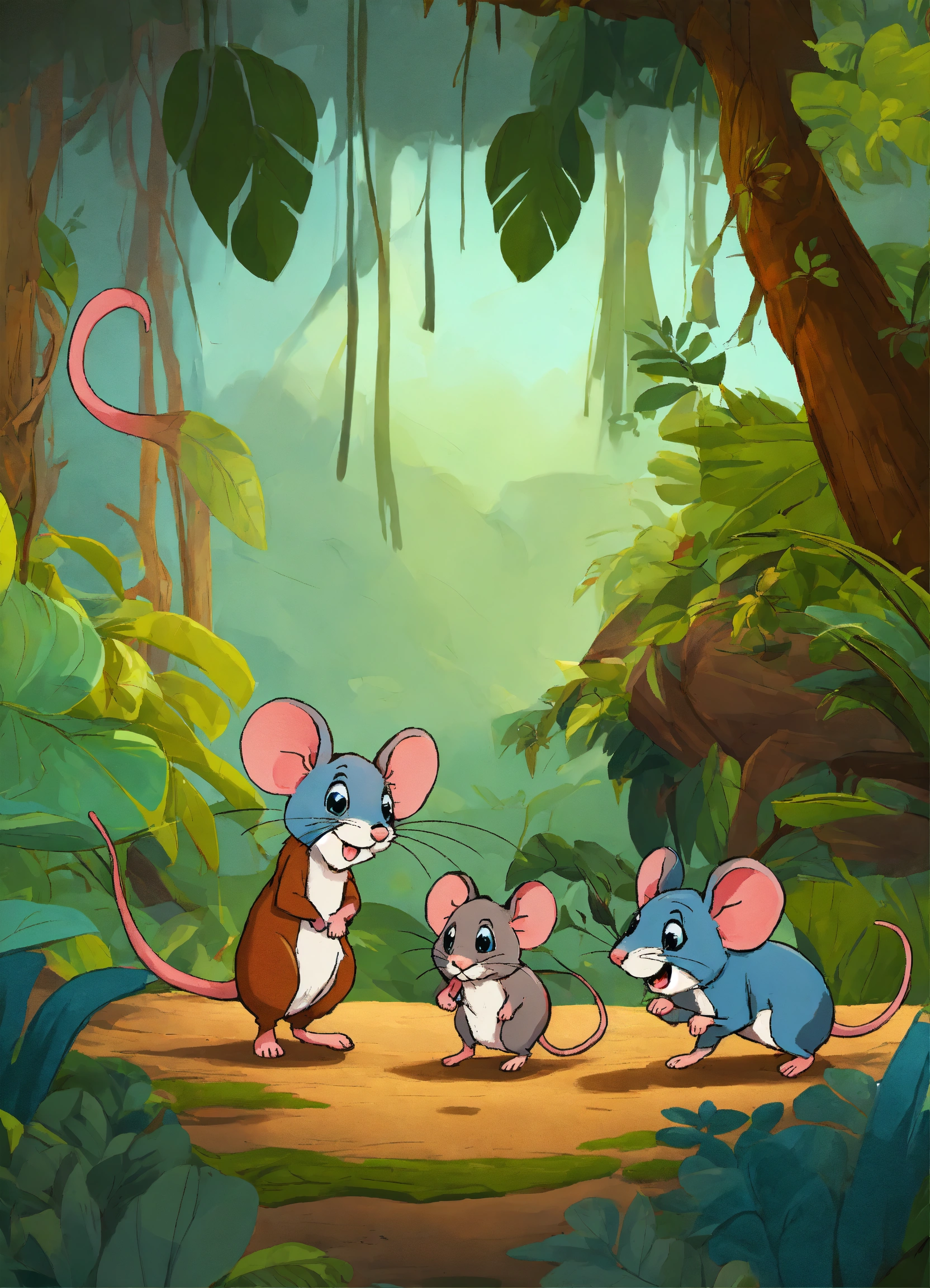 Lexica - Cartoon group of mouse wandering in jungle