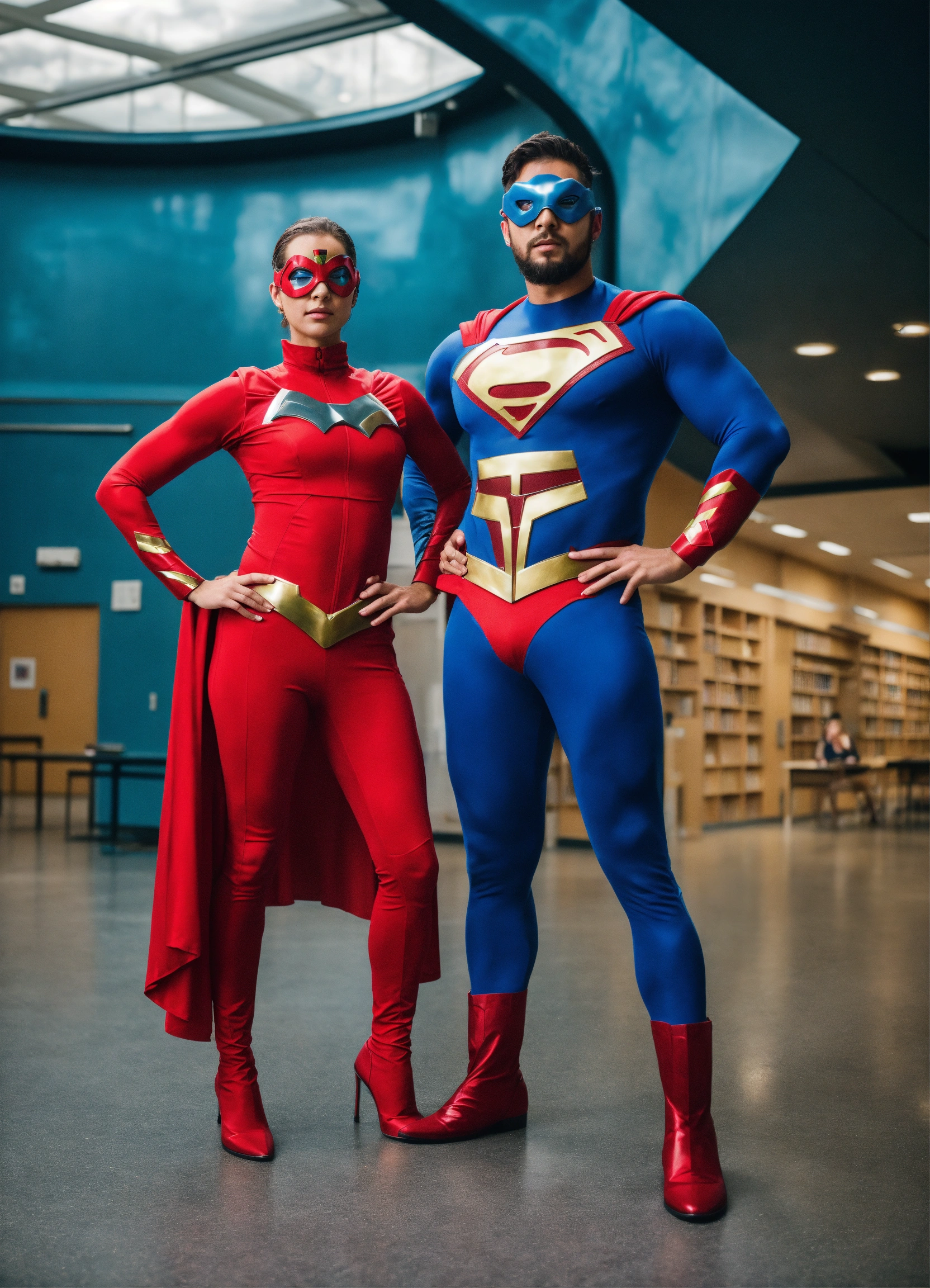 Lexica - A male teacher and a female teacher dressed as superheroes in ...
