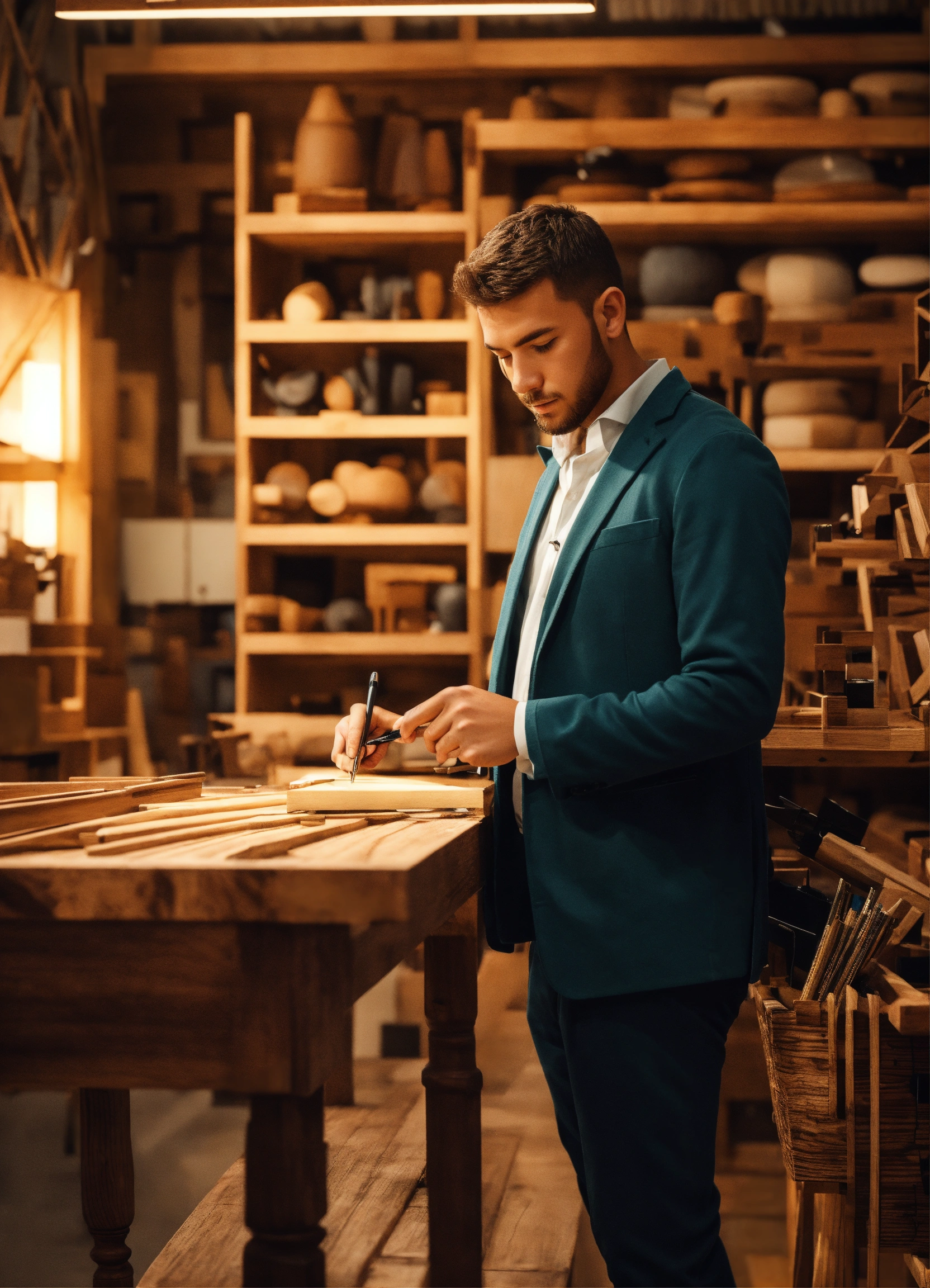 Lexica Sales Assistant In A Wooden Furniture Shop 3d Art