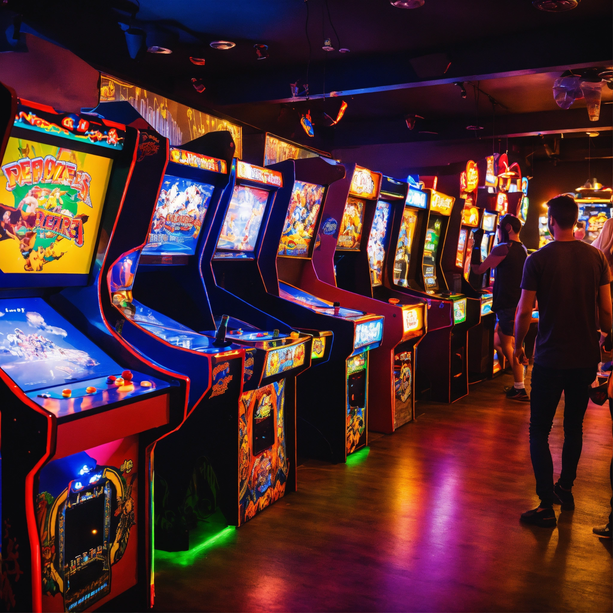 Lexica - A photo of a group of people playing arcade games. The arcade ...