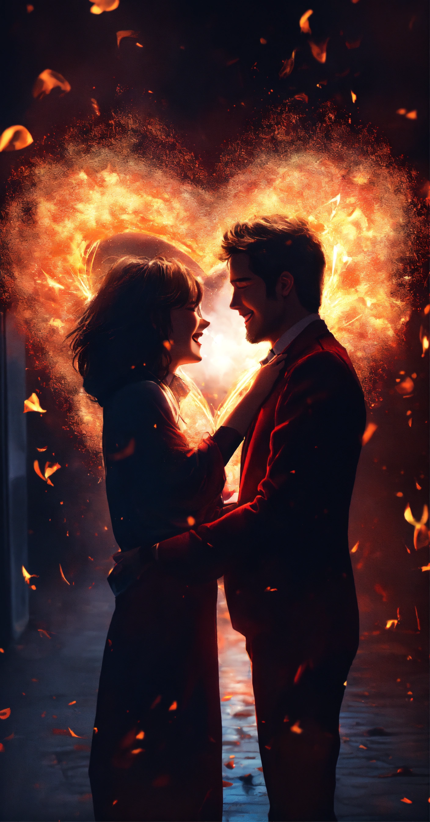 Lexica - Two exploding heart, happiness, dark ambiance, people hugging