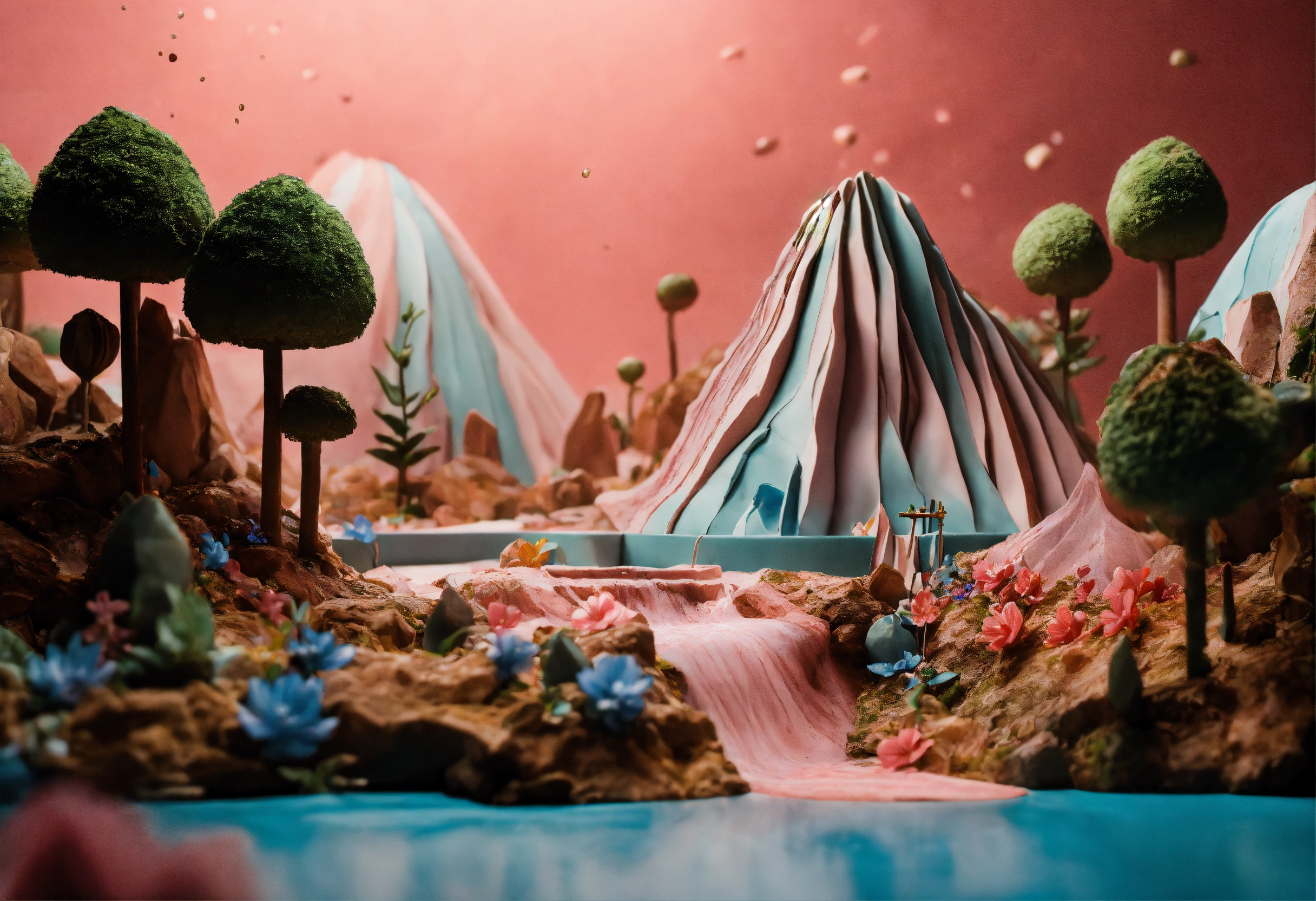 Lexica - Hand-made 3D modeling clay sculpture, mountains, waterfall ...