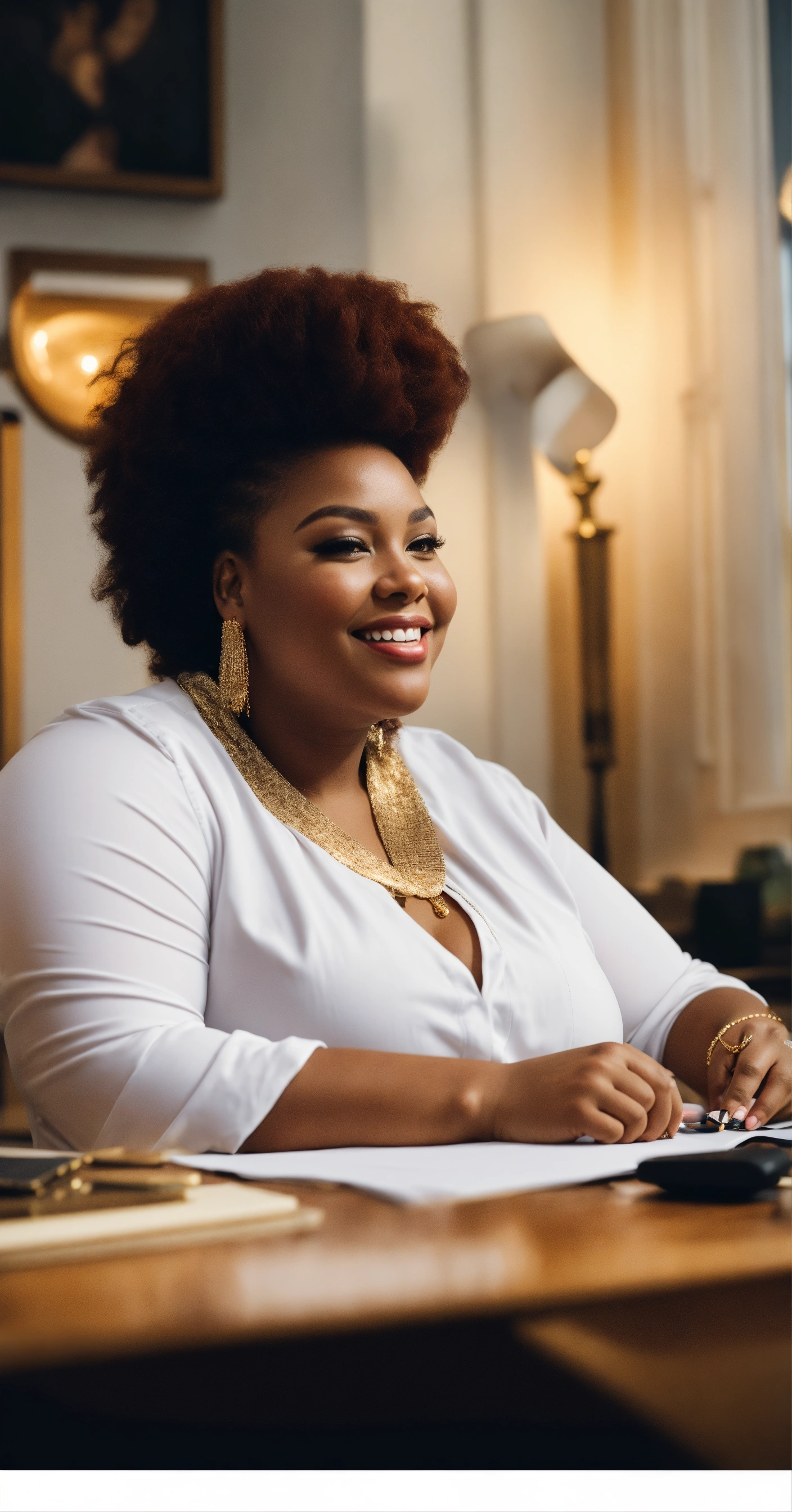 Lexica Fashion Portrait Of Plus Size Black Women Sitting At Desk
