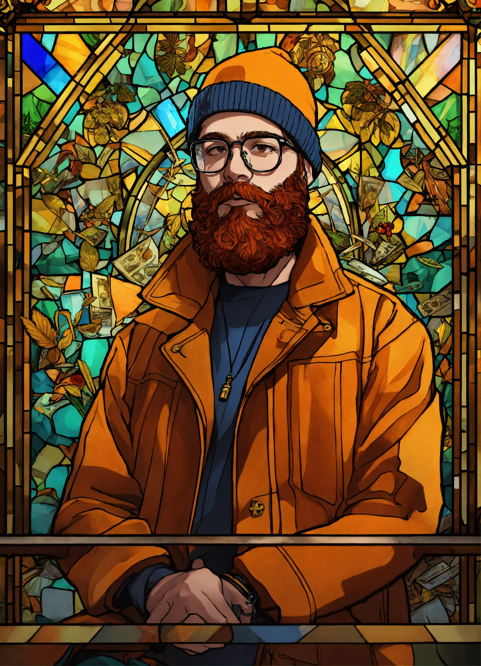 Lexica - HD, 4K, Background is a stained glass with images in the ...