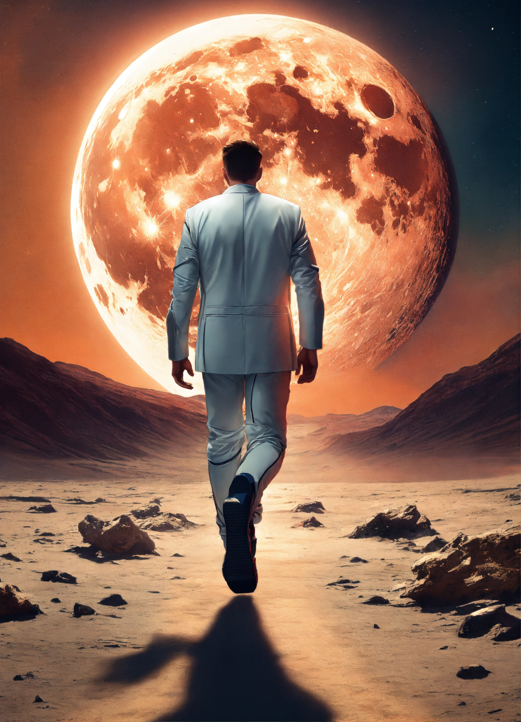Lexica - Elon musk walking go moon
