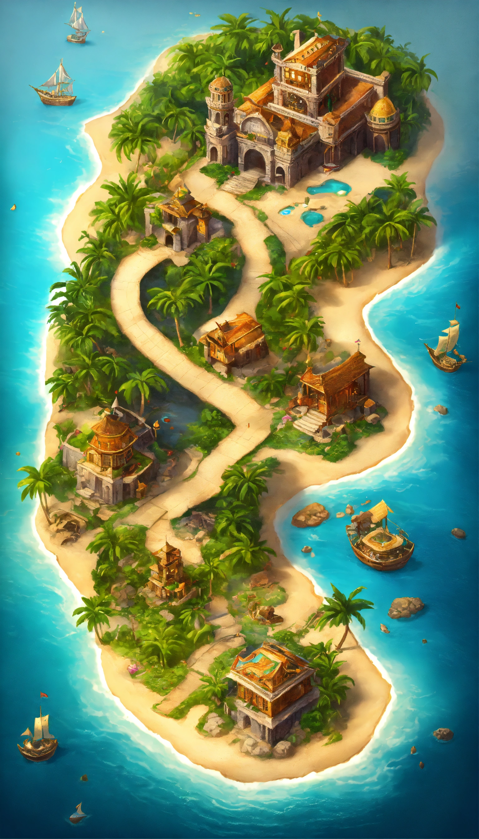 Lexica - An old ancient map, ocean island, mythical buildings with a ...