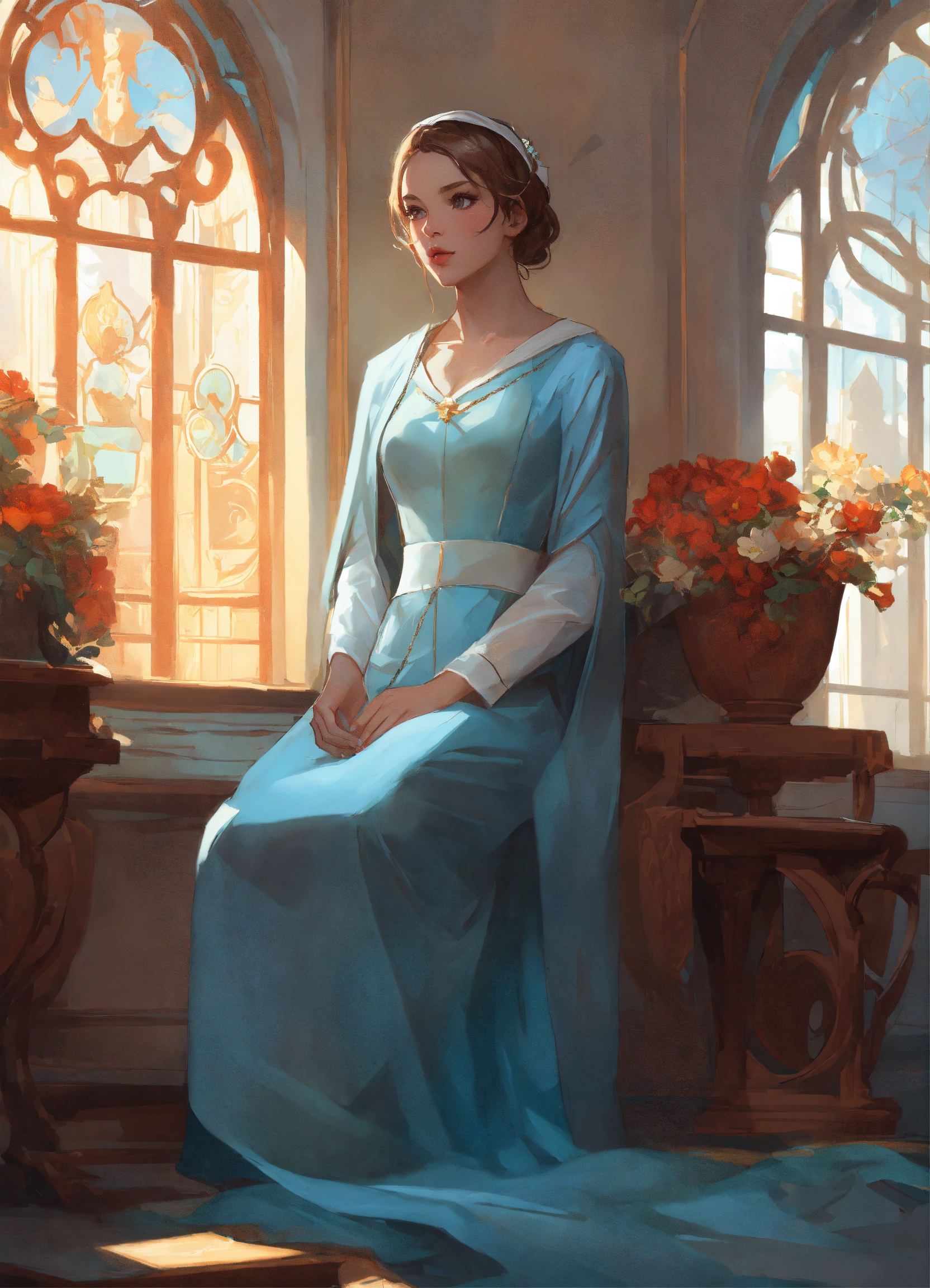 Lexica - Handmaid Medieval in a room, light blue clothes, art by ...
