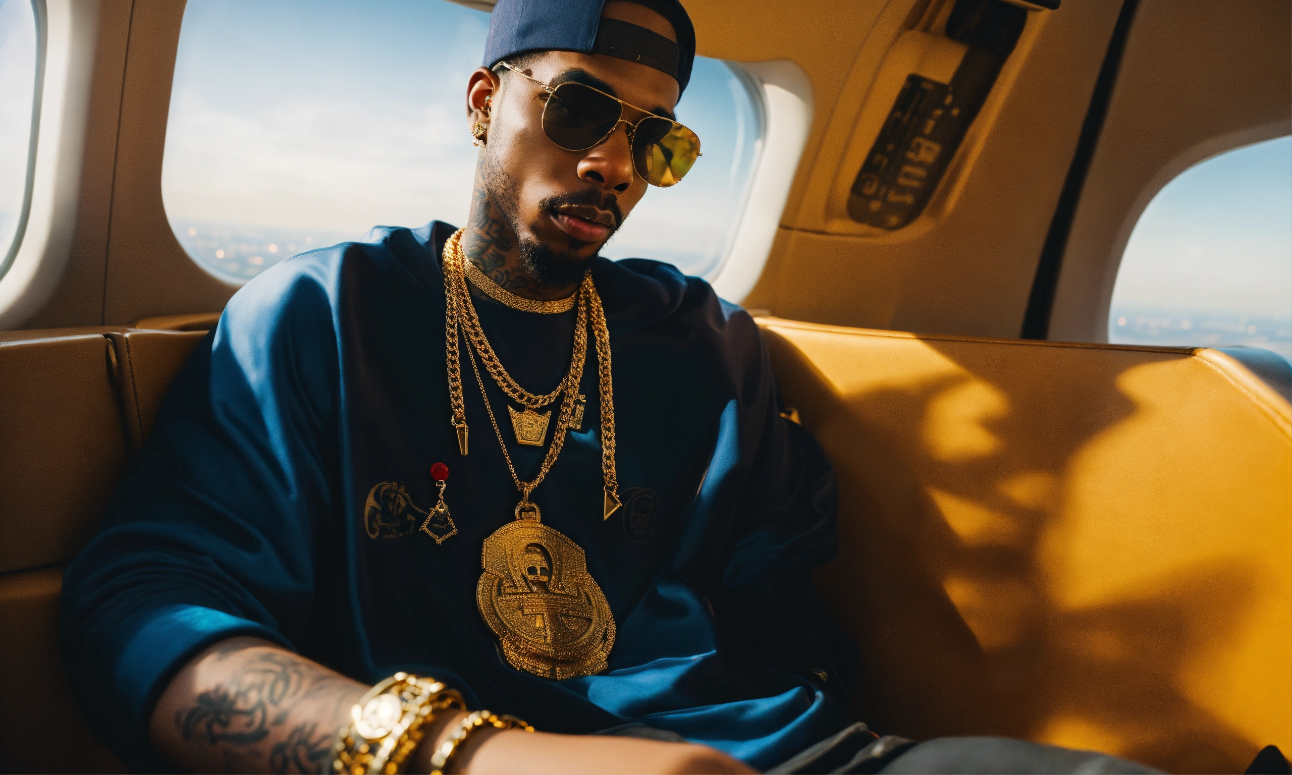 Lexica - Full body shot of rapper "Slim Dunkin" IN An AIRPLANE in the ...