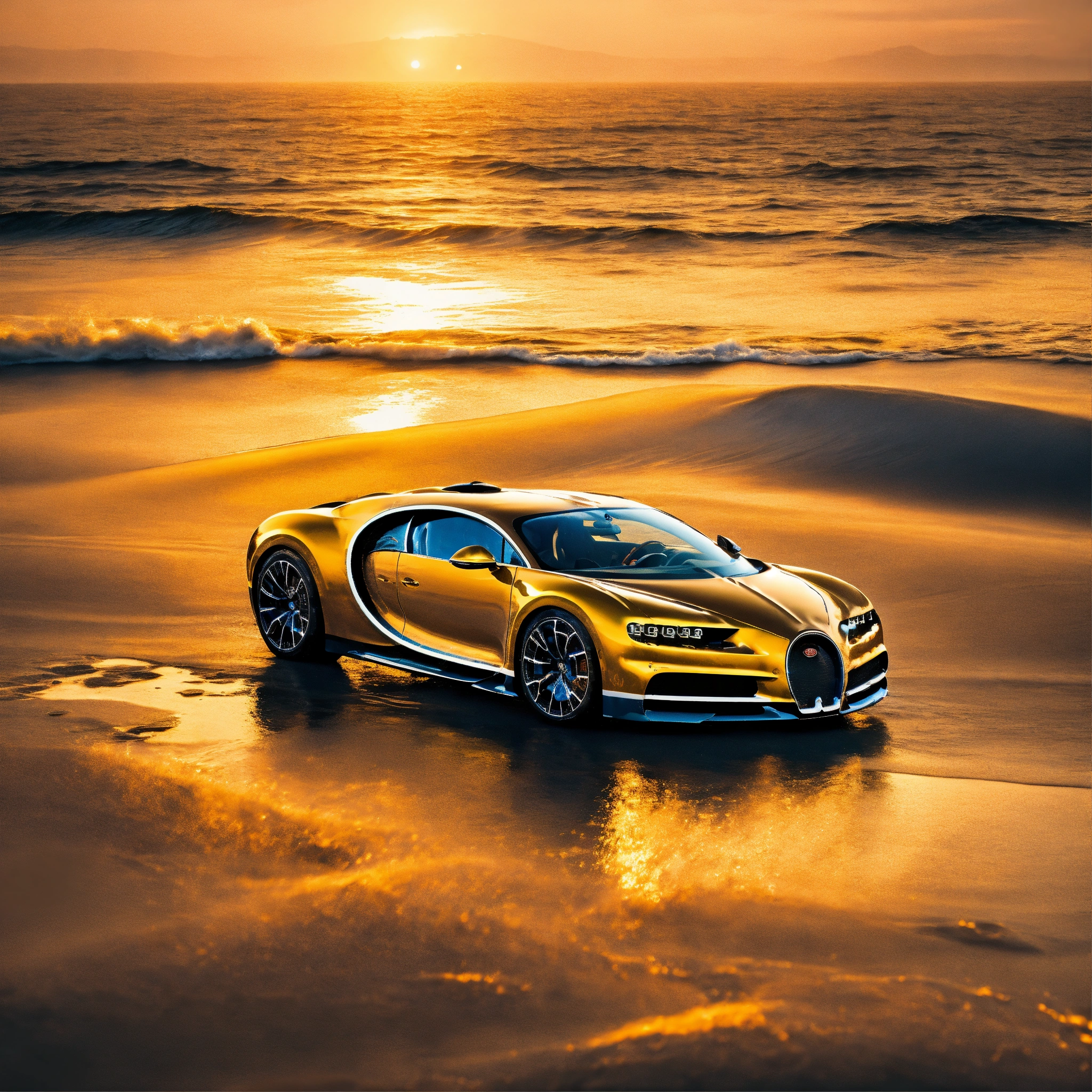 Lexica - Bugatti chiron golden car, ocean floor, 8k