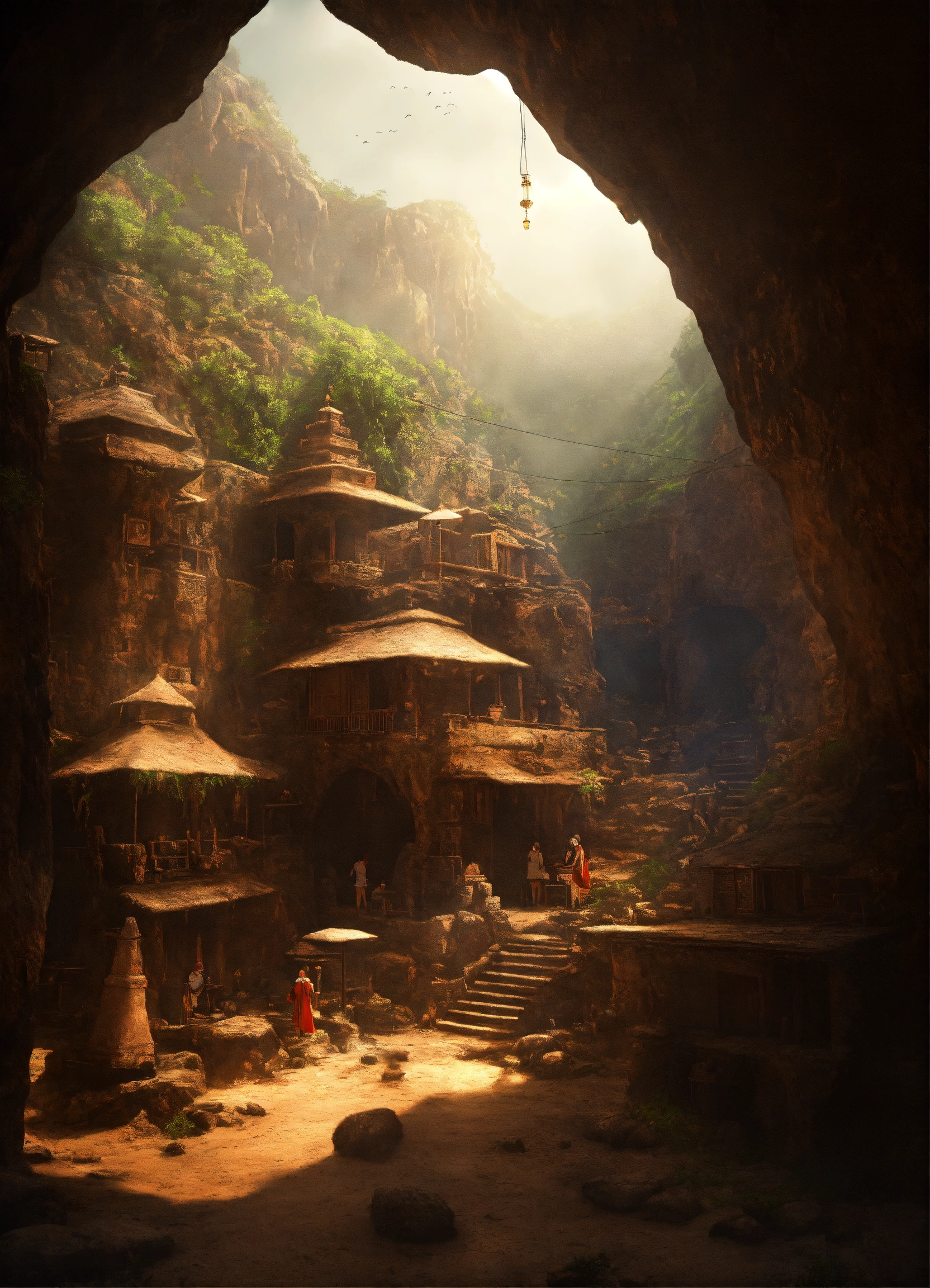 Lexica - A shanti town inside a dark cave. There is no natural light ...