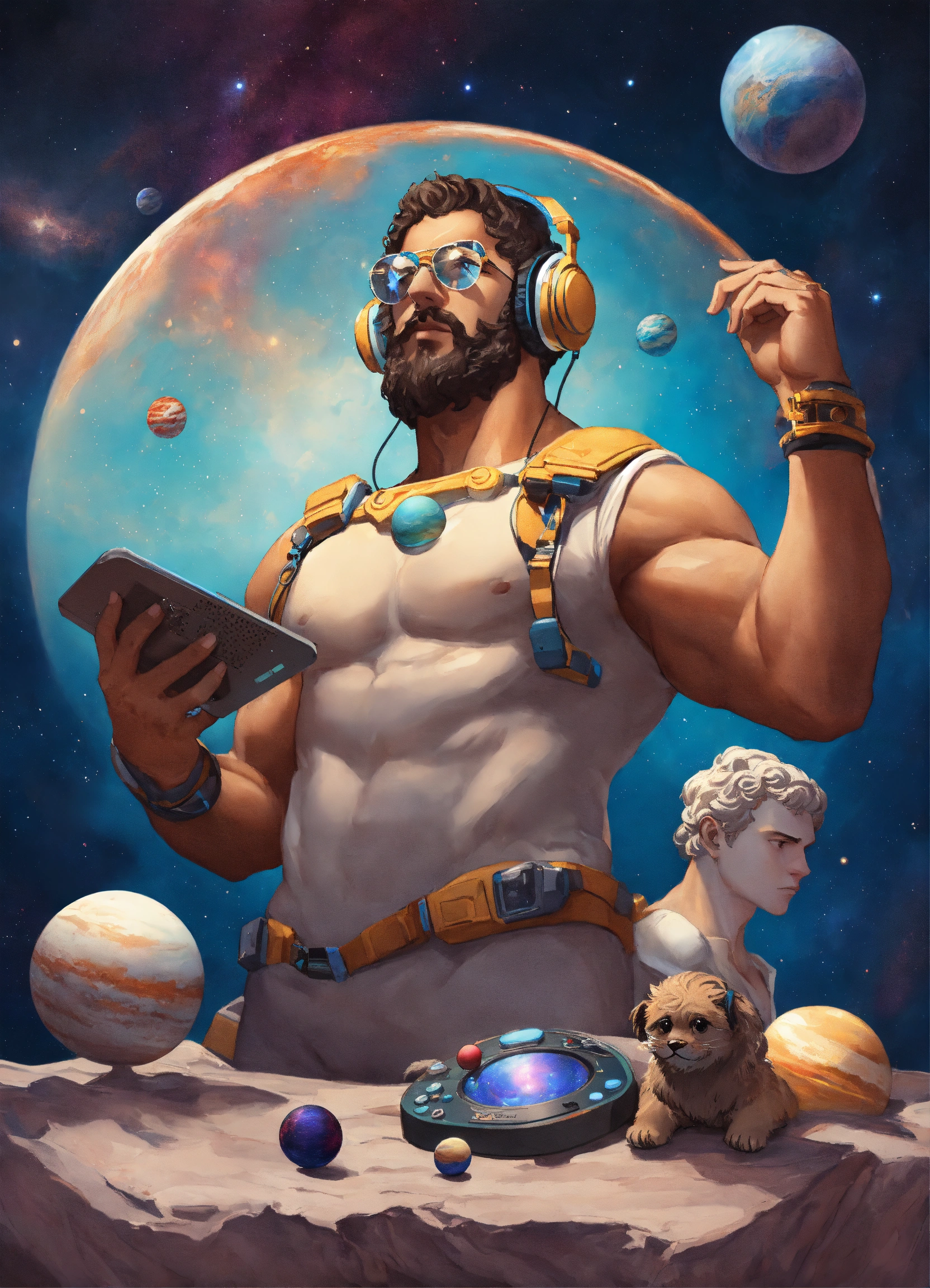 Lexica - The marble Hercules statue in space wore space design glasses ...