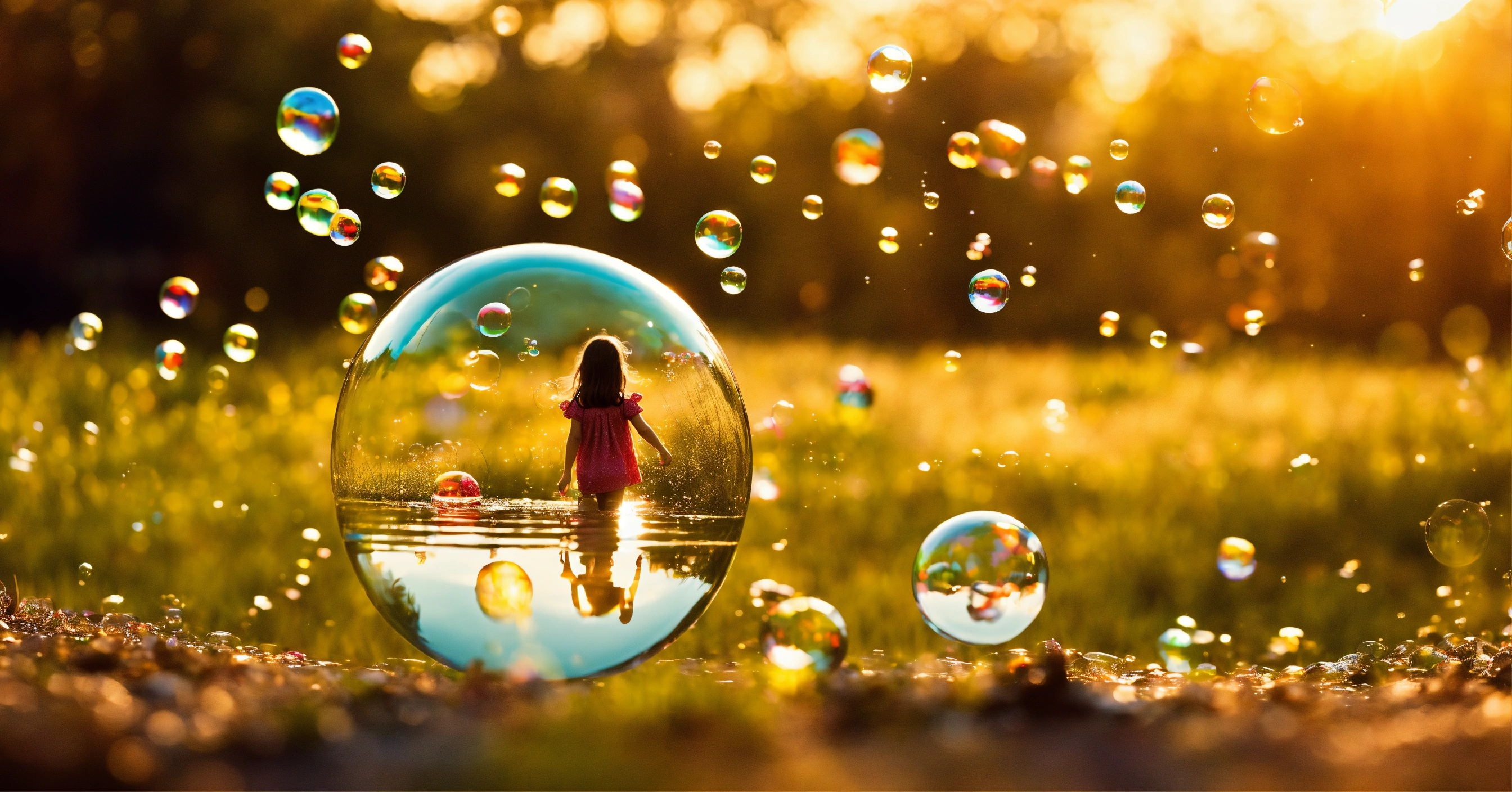 Lexica - Create a whimsical photo of floating bubbles with reflections ...
