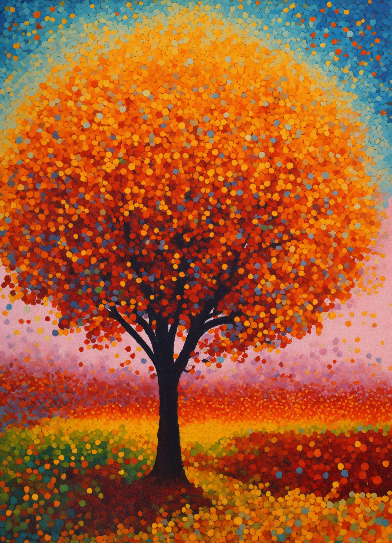 Lexica - An illustration painting with bright colors of pointillism on ...