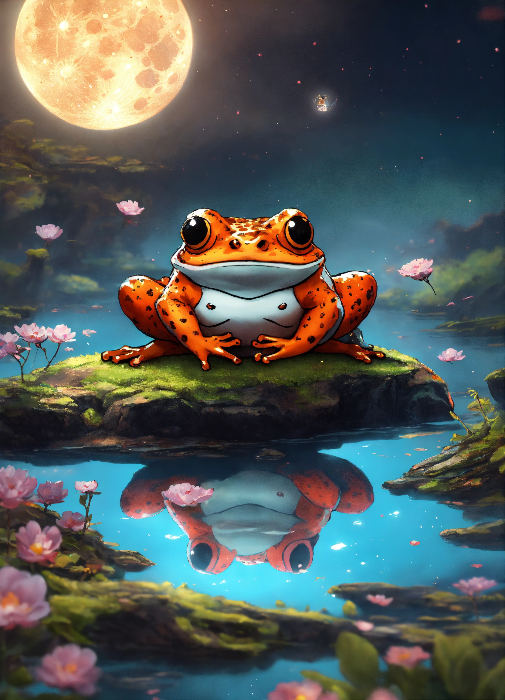 Lexica - A photograph anime moon floating with a face in meditation ...