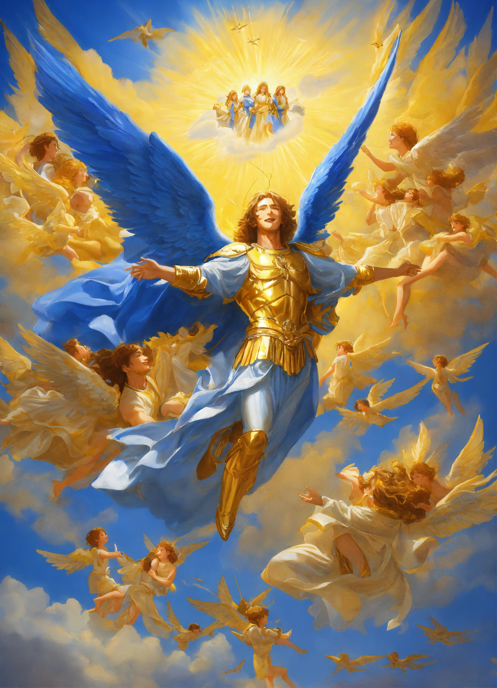 Lexica - Archangel michael and lots of blue angels hugging human ...