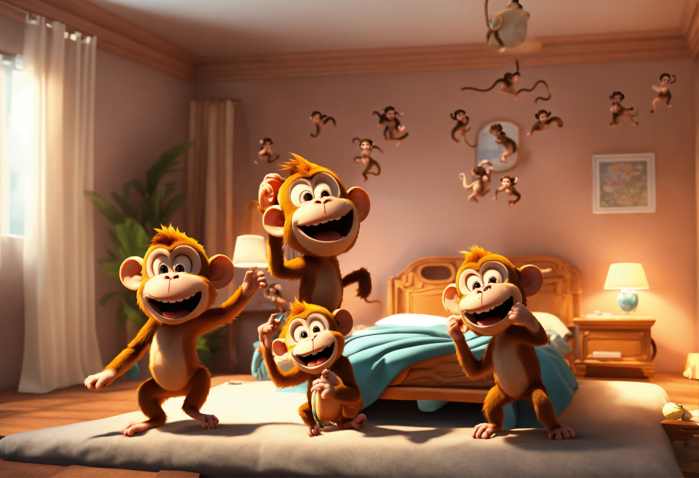Lexica - Four little monkeys jumping in the bed, and one monkey is fell ...