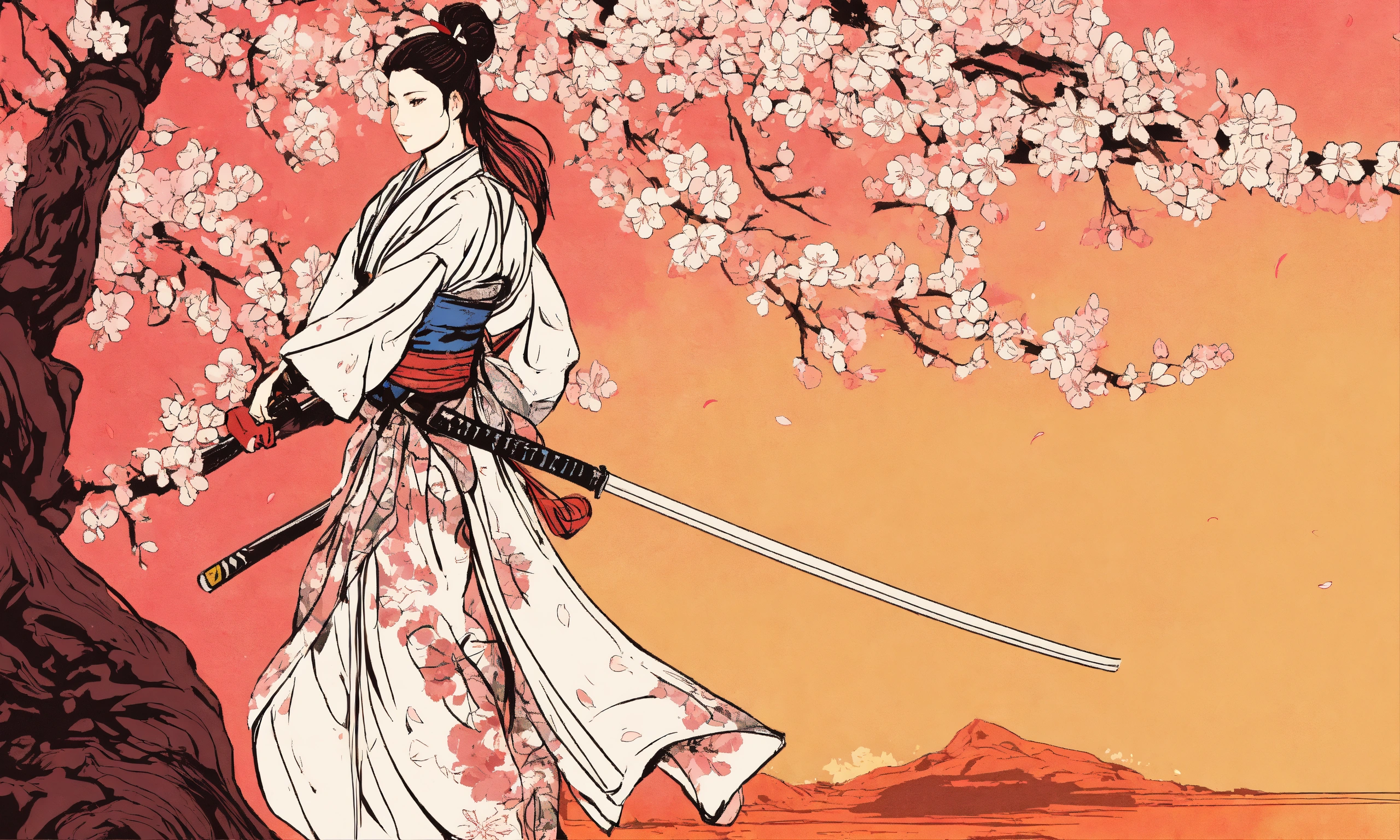 Lexica - VECTOR, LINE DRAWING OF A FULL-LENGTH FEMALE SAMURAI WARRIOR ...