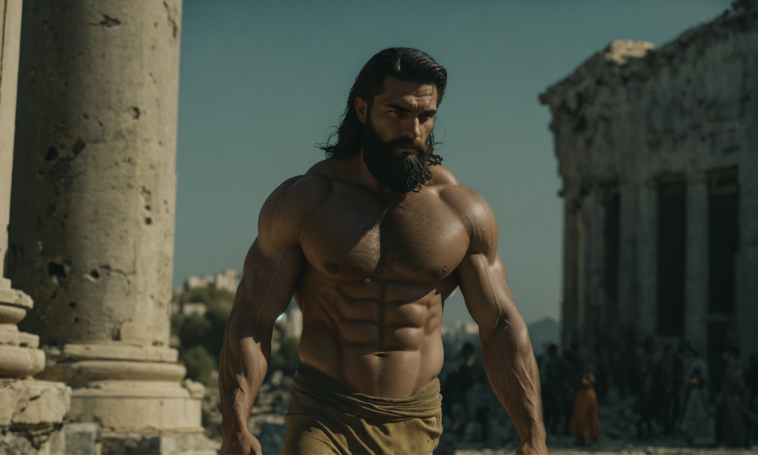 Lexica - A muscular statue of a strong Greek man with a beard and scars ...