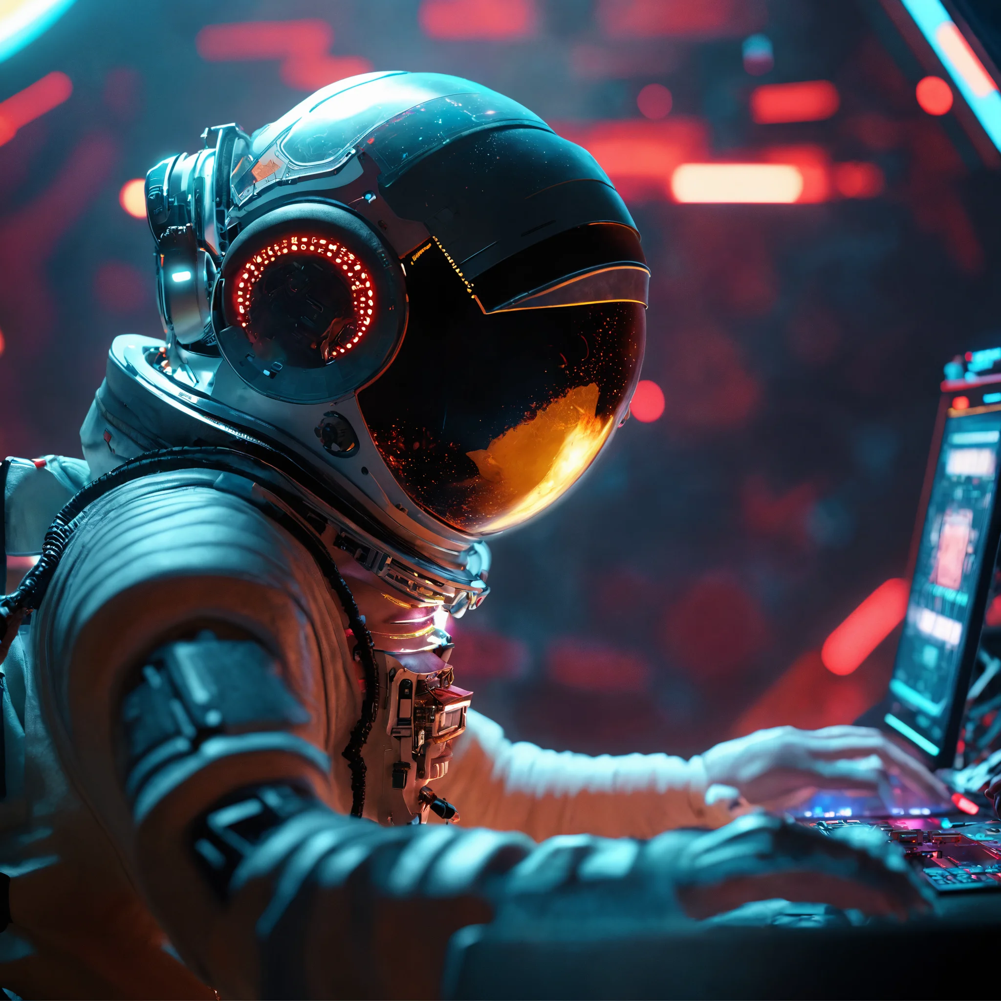 Lexica - A cyborg deejay in space, cinematic, 8k